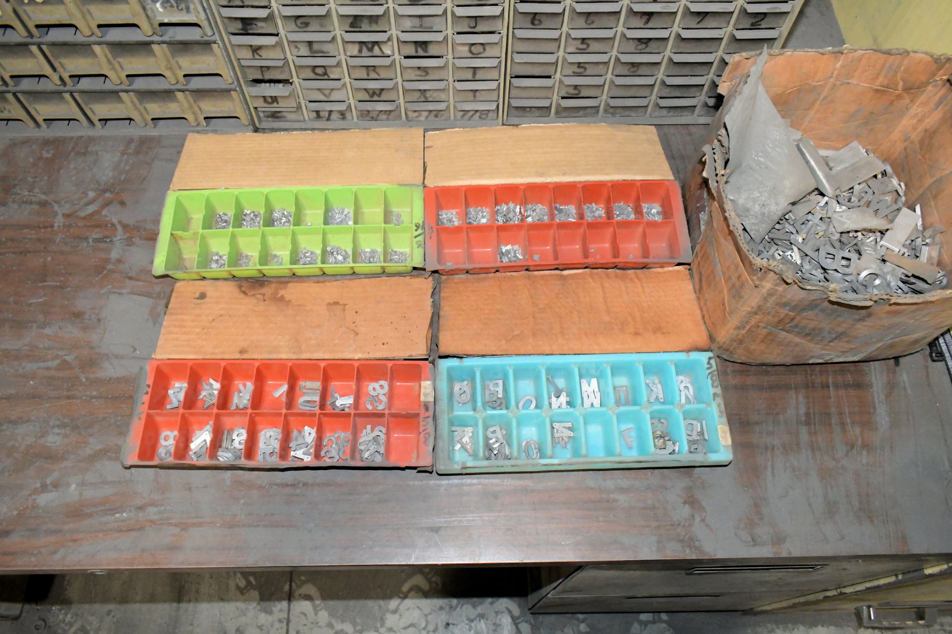 Lot - Plastic Bin Cabinets with Metal Embossing Tags and (2) 1-1/2 HP ...