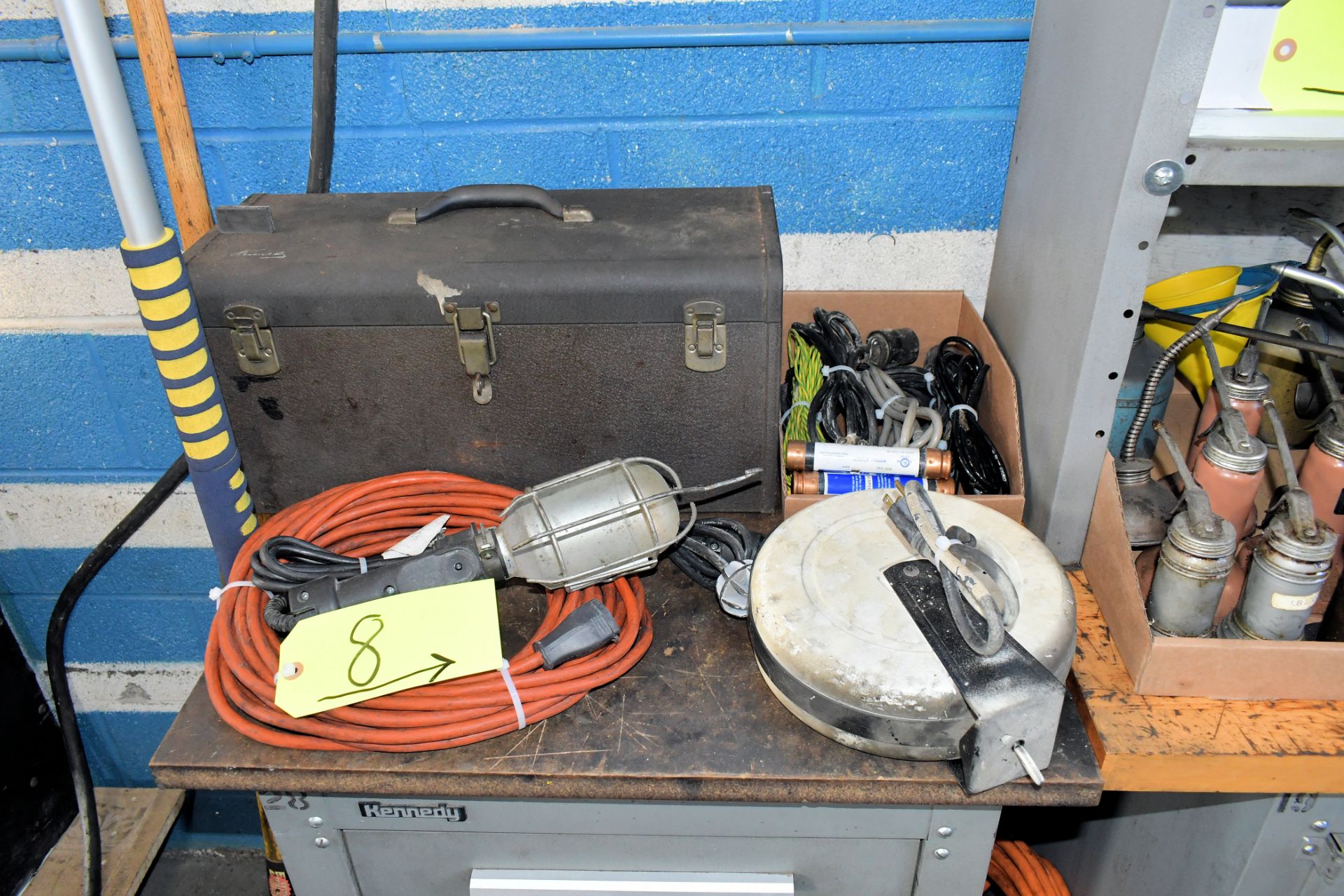 Lot - Extension Cords, Air Hose, Sledge Hammer, Toolbox and Various ...