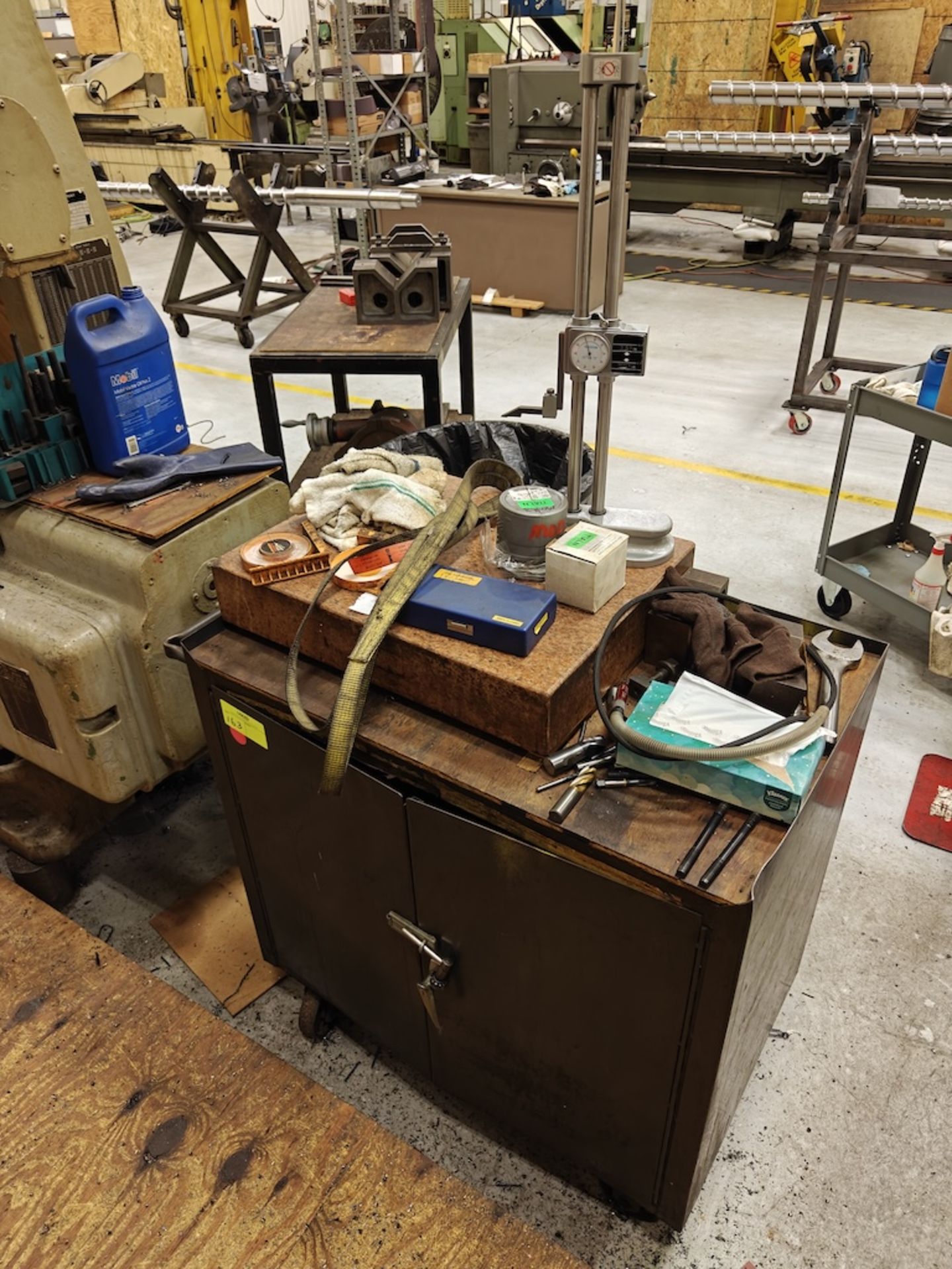 Rolling Work Cart and Contents, Starrett Marble Slab, Height Stand