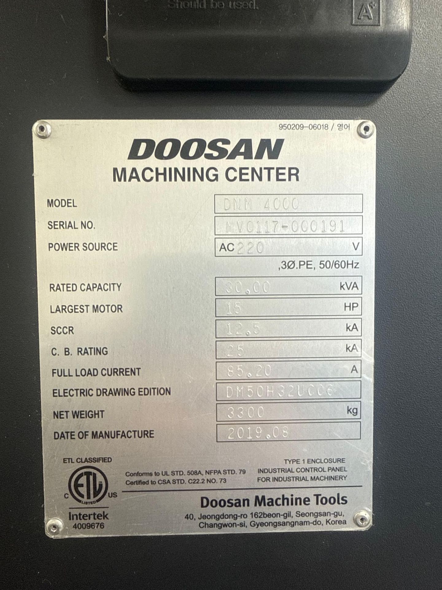 Doosan DNM 4000 VMC Doosan - Fanuc i Ctrl, 20.5” x 15.7” x 18.9” Trvls ...