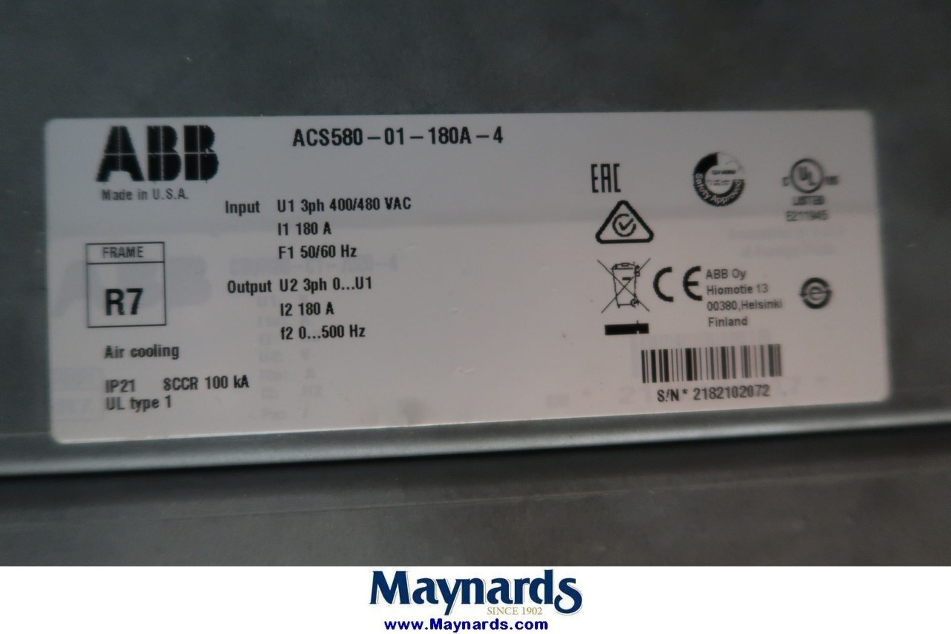 ABB #ACS580-01-180A-4 150HP AC Variable Frequency Drive Output 180A ...