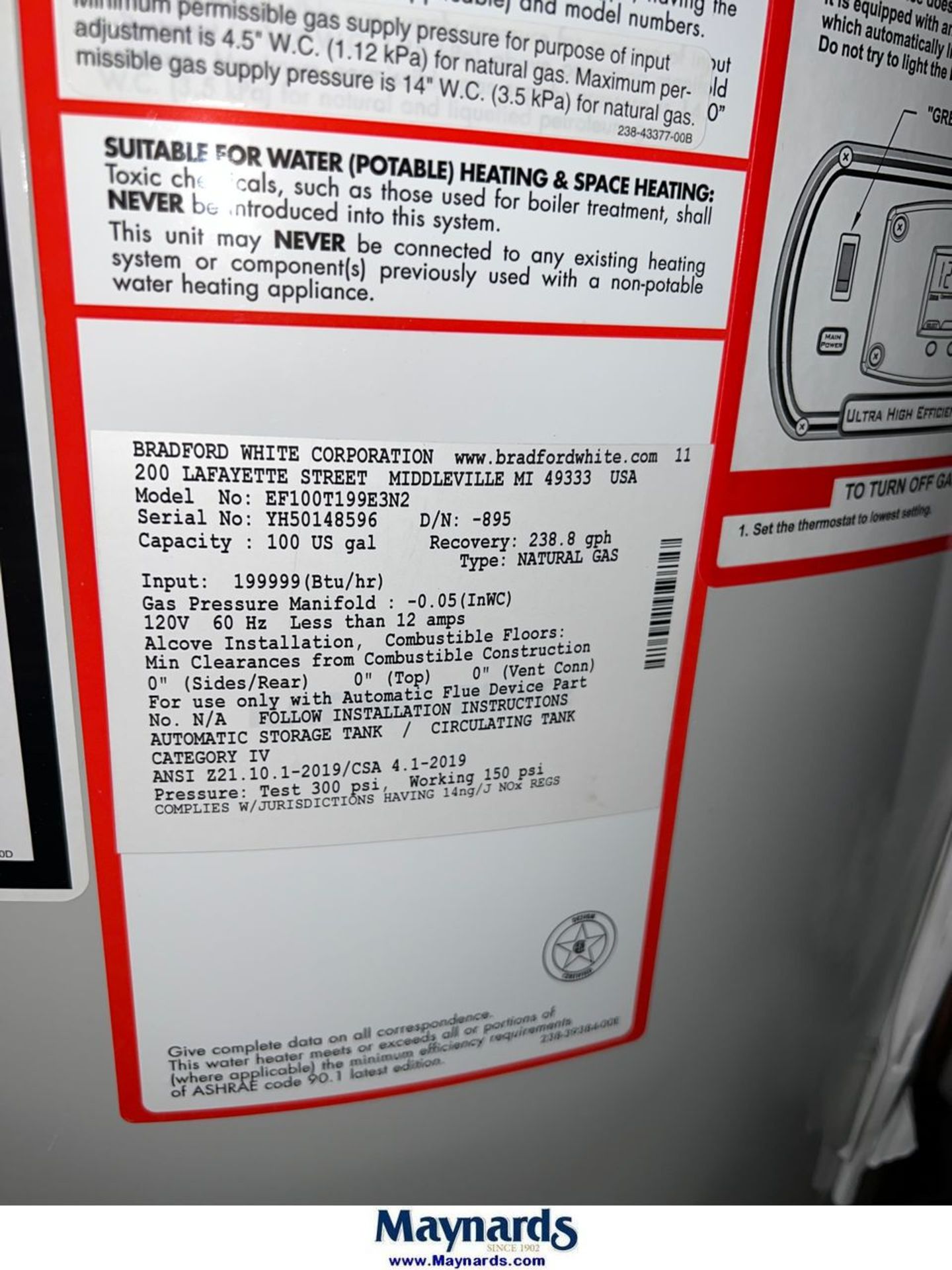 Bradford White #EF100T199E3N2 Ultra High Efficiency Water Heater Eco ...