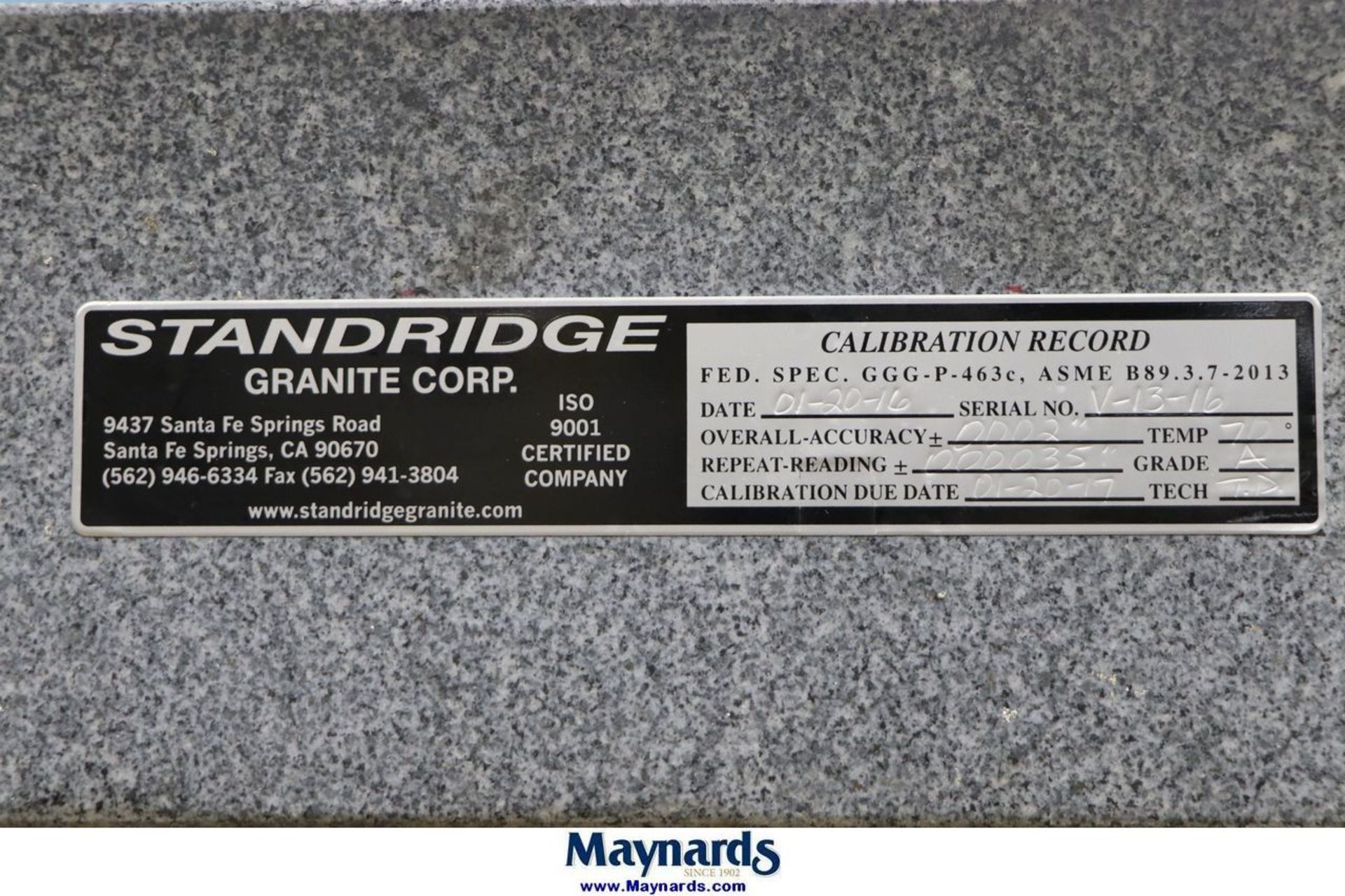 Standridge Granite Surface Plate With Stand 48" X 36" {Removal Cost: $50}