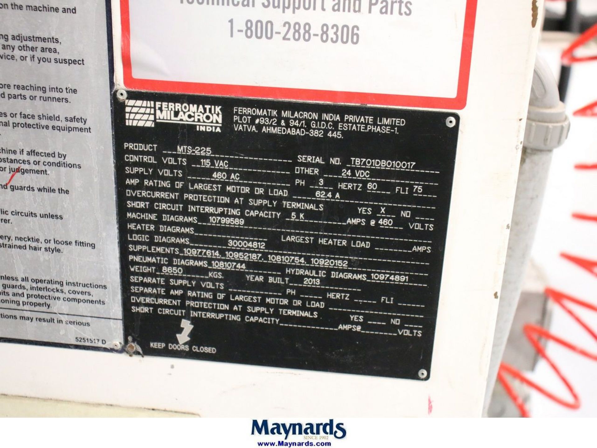 2013 Cincinnati Ferromatik Milacron MTS-225 Ton Injection Molder ...