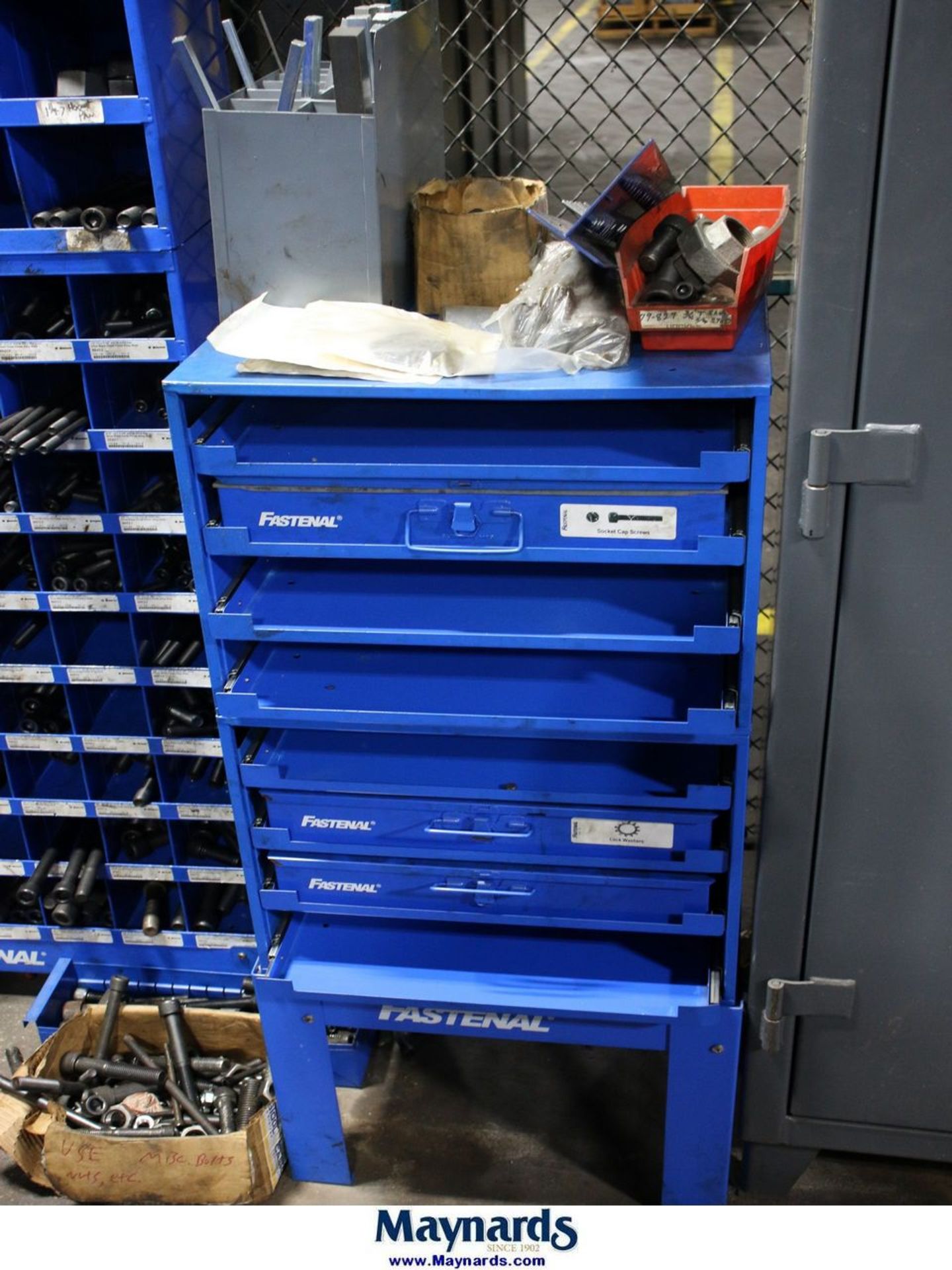 Lot of (2) Fastenal Multi-Compartment Storage Bins with Contents ...