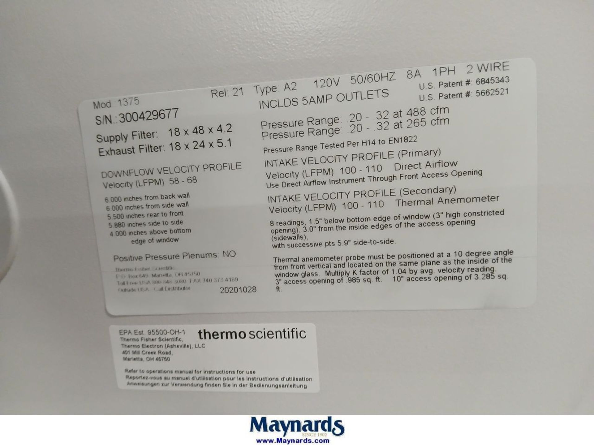 Thermo Scientific 1300 Series A2 Biological Saftey Cabinet ; w ...