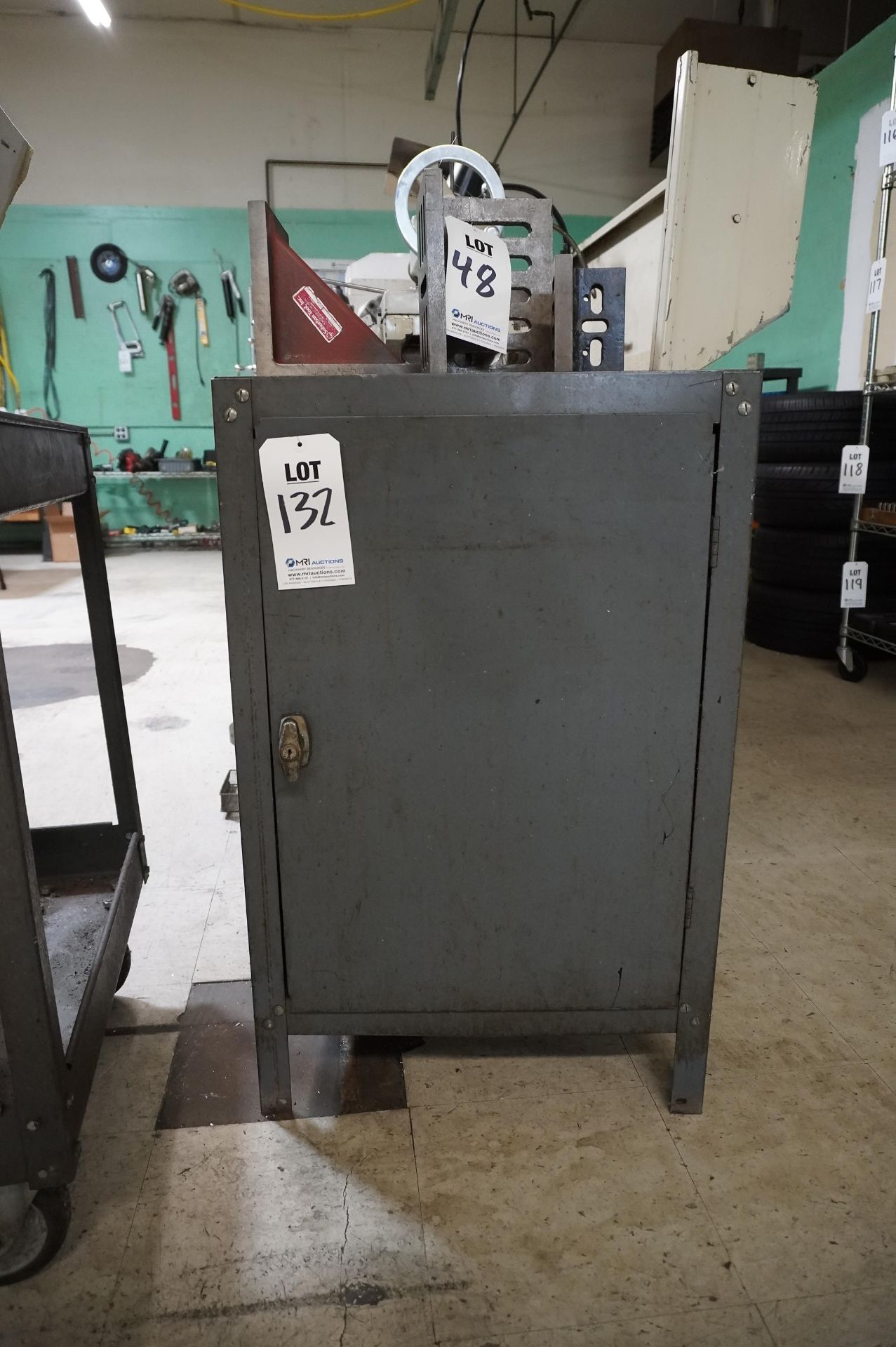LOT TO INCLUDE: (1) 72" H 2 DOOR STEEL SHOP CABINET WITH MISC. SHOP ...
