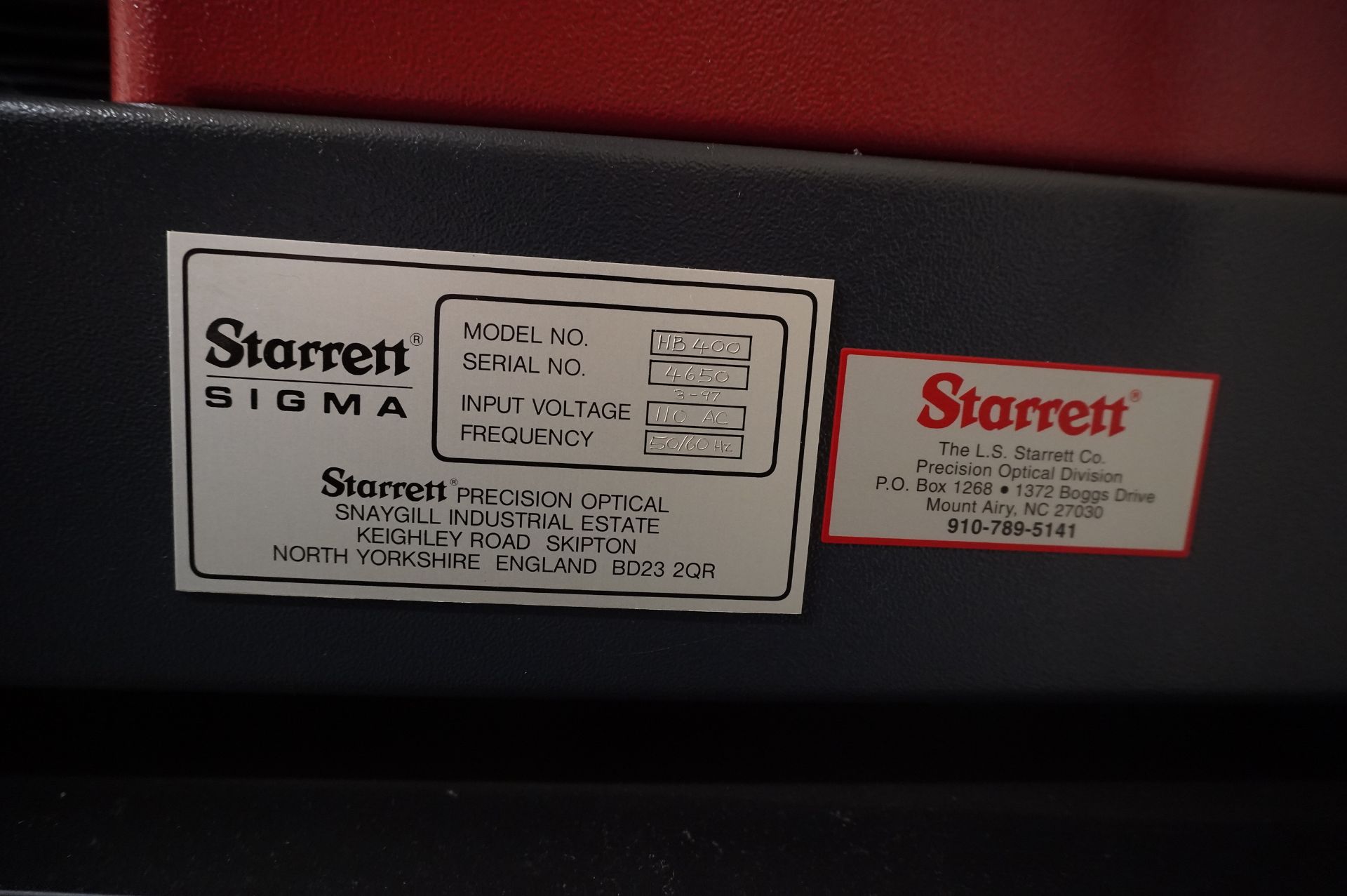 STARRETT SIGMA HB400 OPTICAL COMPARATOR, S/N 4650, ACU-RITE DIGITAL ...