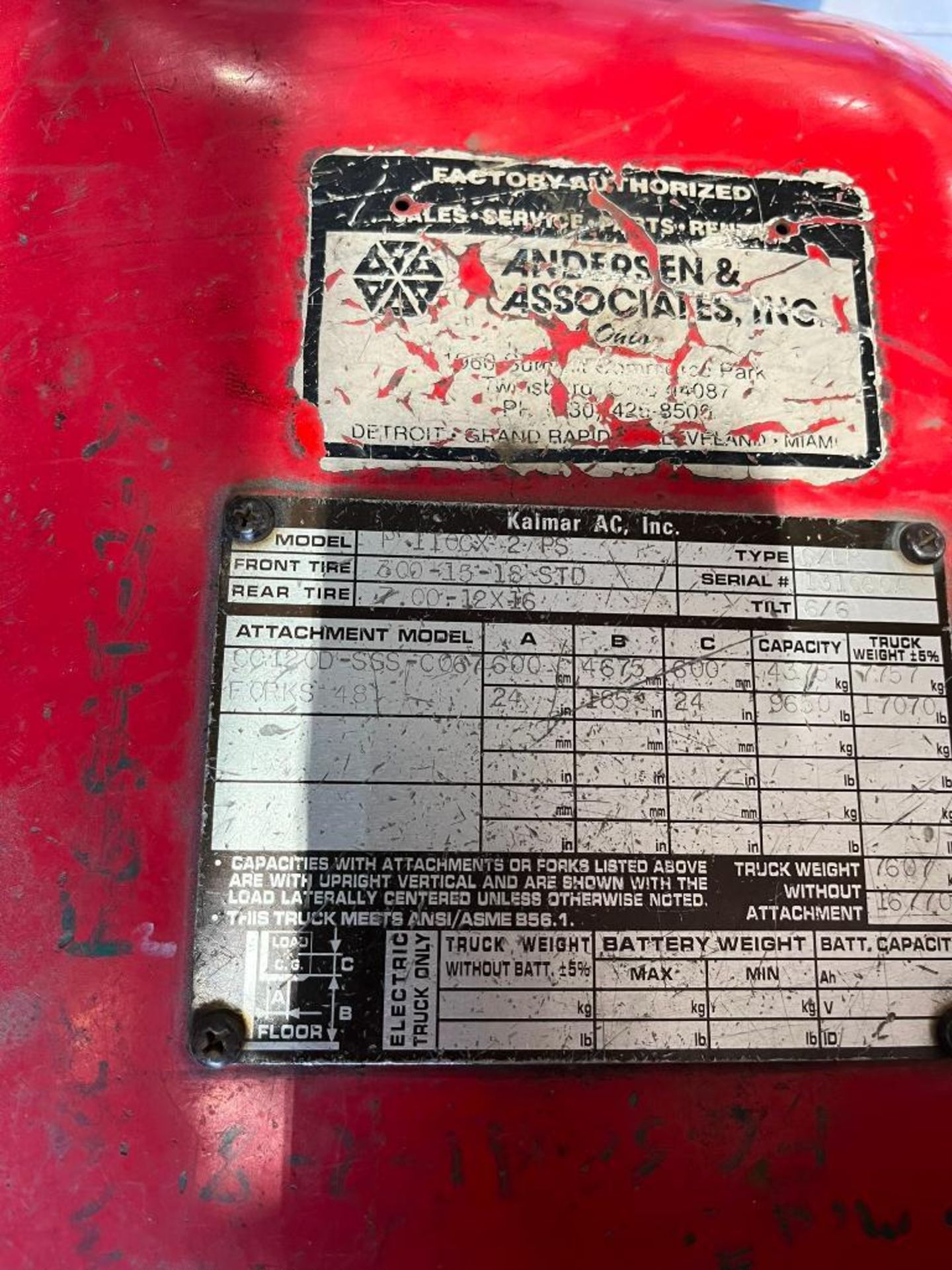 Kalmar AC 10,000 LB. Forklift, Model P-110CX-2-PS, S/N 131060A, 3-Stage ...