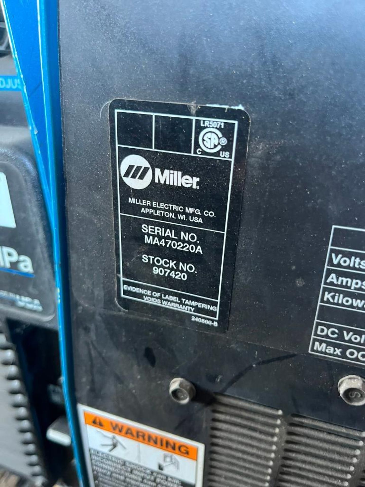 Miller Welder, 208/575 V, Stock No. 907420, S/N MA4702208