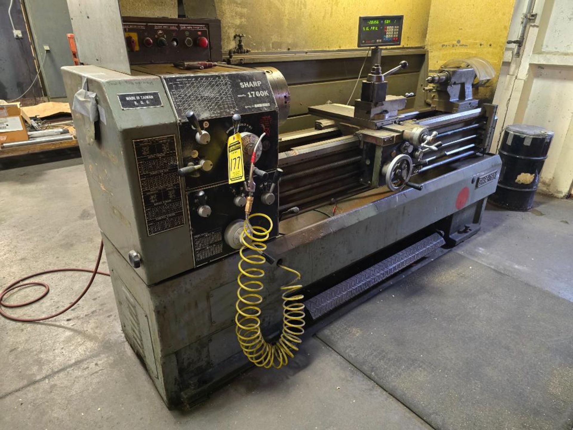 Sharp 1760K Horizontal Gap Bed Engine Lathe, S/N 75902, Tailstock ...