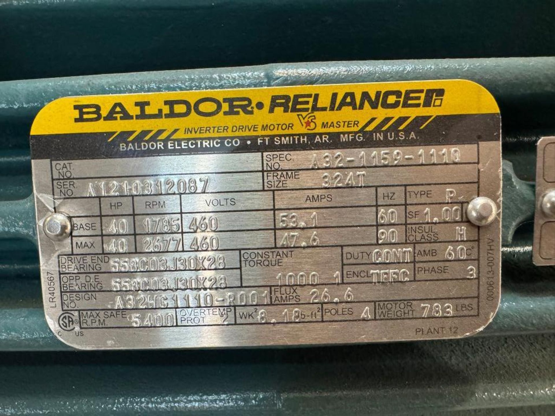 (P) (New) Baldor-Reliance 40HP Inverter Drive Electric Motor, 324T ...