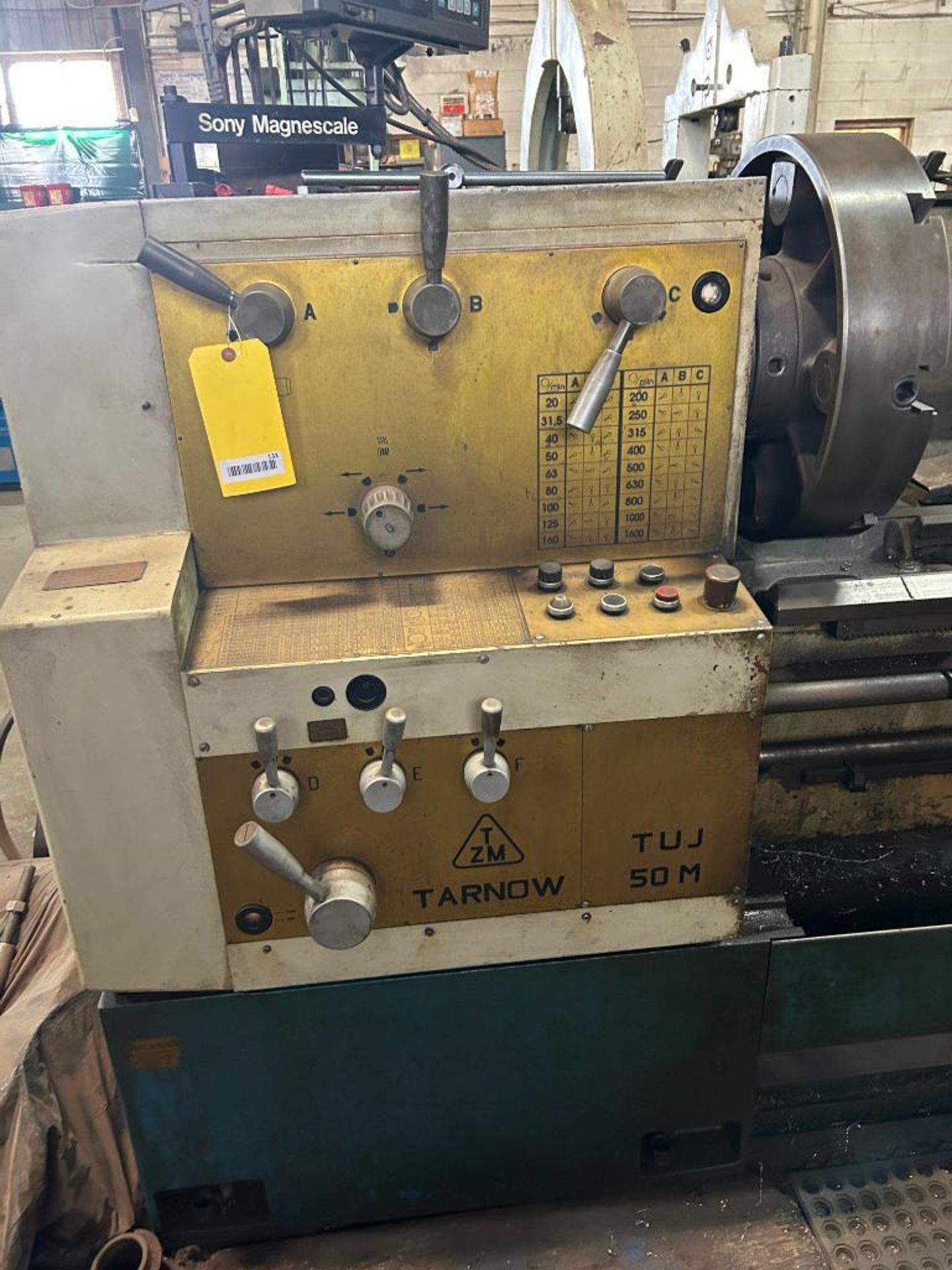 Tarnow Engine Lathe, Model TUJ 50 M, 19-1/2" 4- Jaw Chuck, Thru-Spindle ...