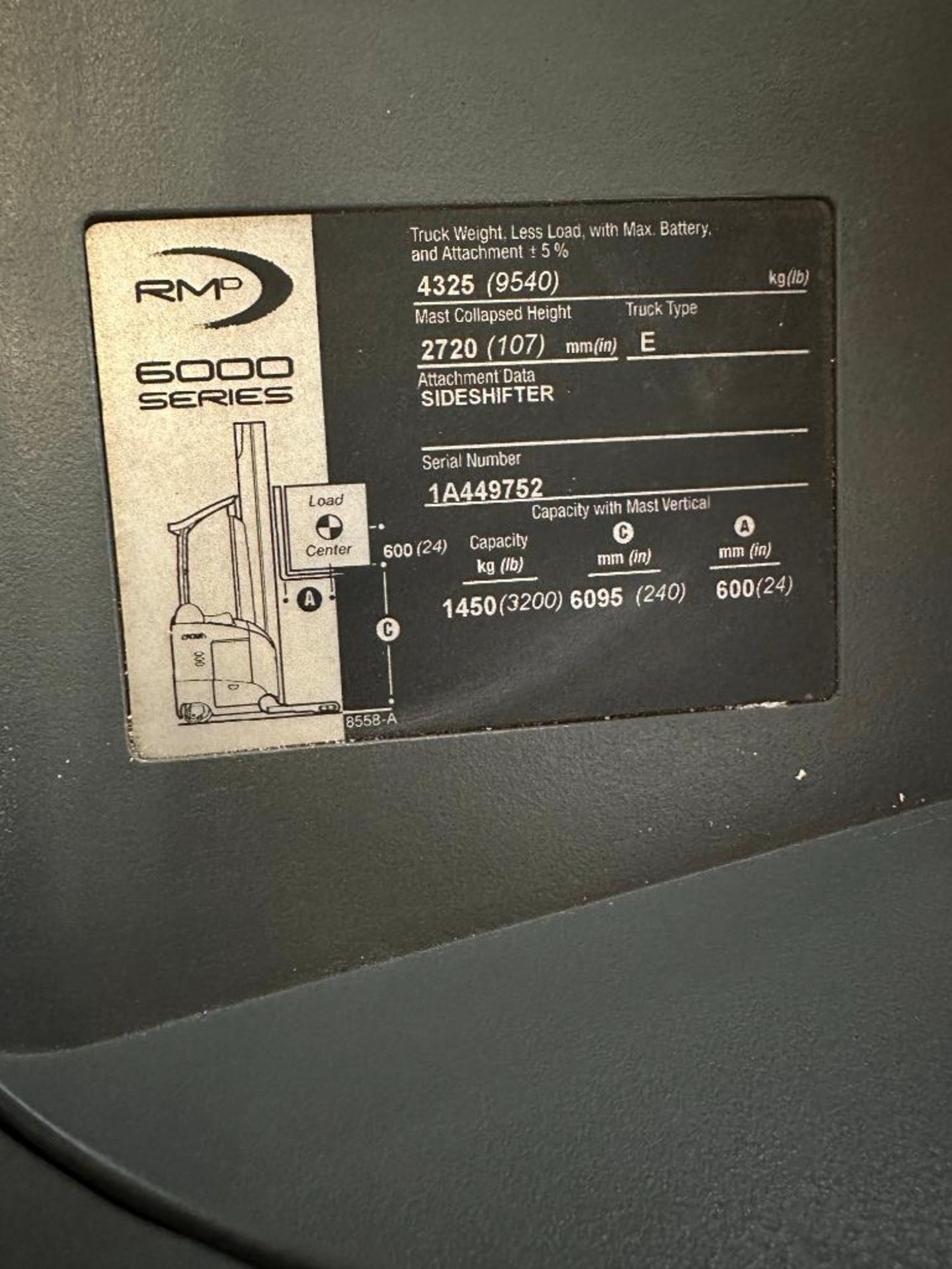 Crown 3,200-LB. Capacity Reach Truck, Model RM 6000 Series, S/N ...