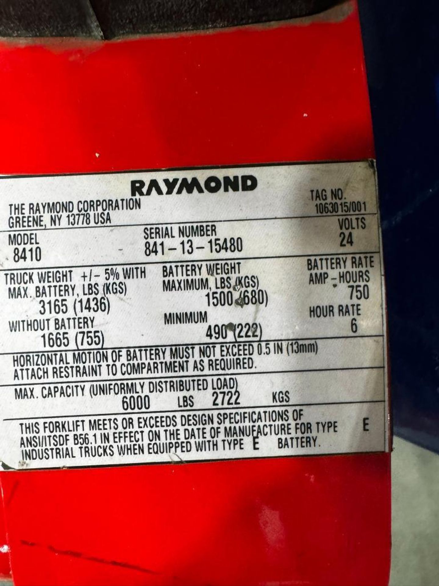 2013 Raymond 6,000 LB. Electric Pallet Jack, 24 Volt, Model 8410, S/N ...