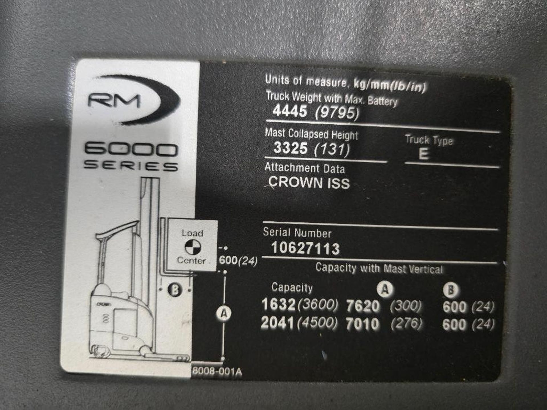 2024 Crown Electric Reach Truck, Model RM6025-45, S/N 10627113, 36V ...