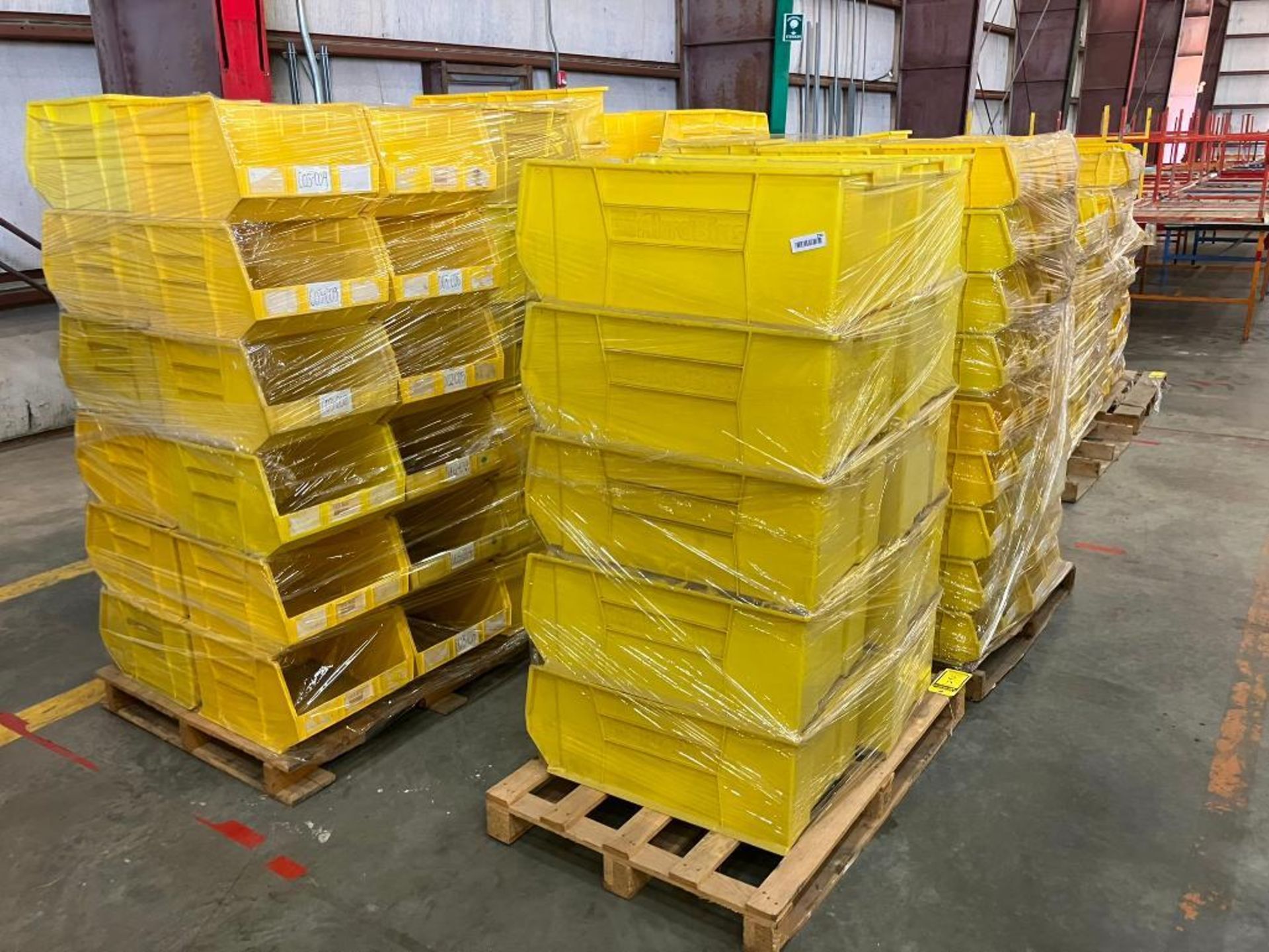 (4) Pallets of Approx. (225) Plastic Tote Bins, Uline & AkroBin