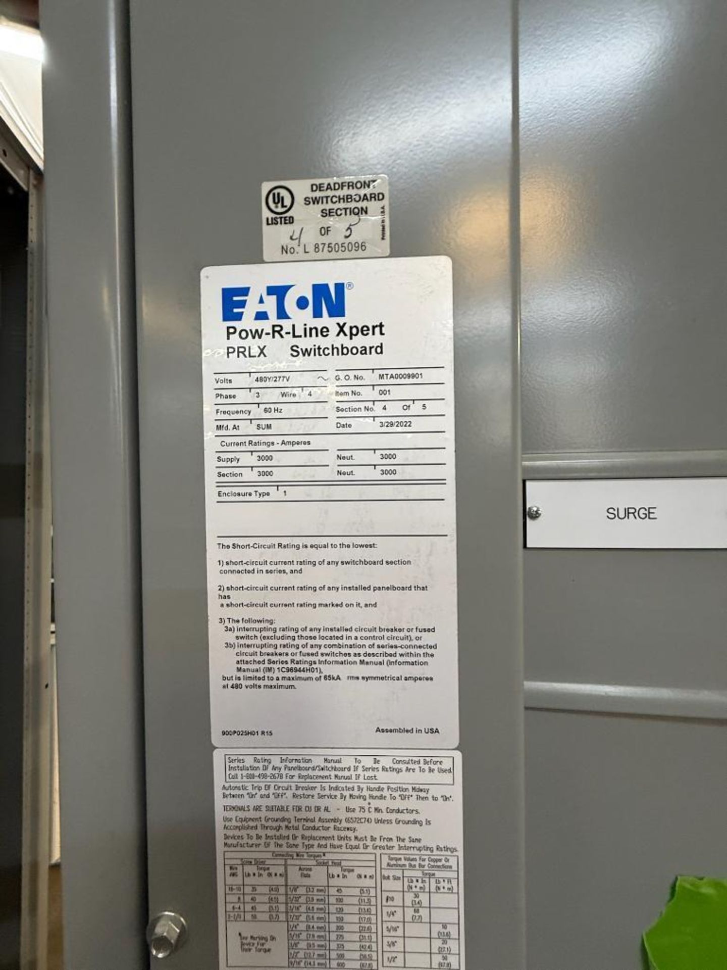 (NCE) Eaton Pow-R-Line Xpert PRLX Switchboard (Whole Section 4 Pieces ...