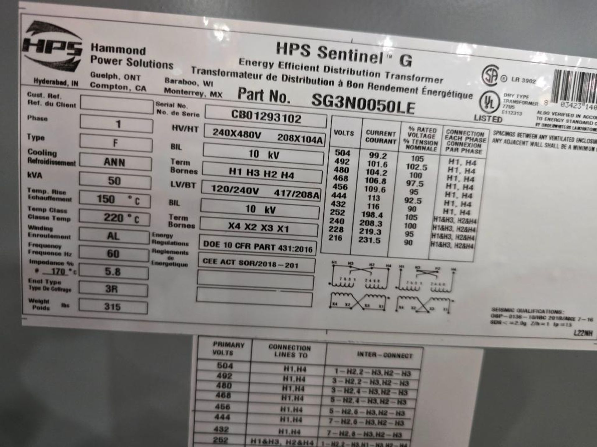 { Choice of lots: 199 } Hammond 50 KVA Energy Efficient Distribution ...