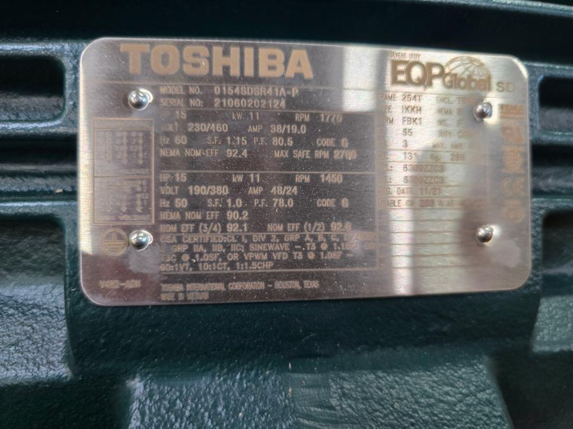 { Choice of lots: 117 (P) } (4x) Toshiba 15-HP Polyphase AC Induction ...