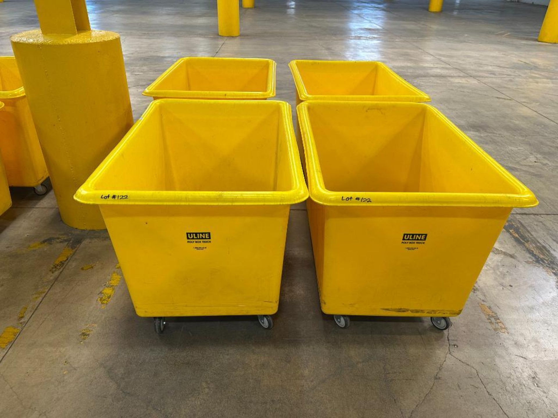 { Choice of lots: 121, 122 } (4) Uline Poly Box Trucks ($10 Loading fee ...
