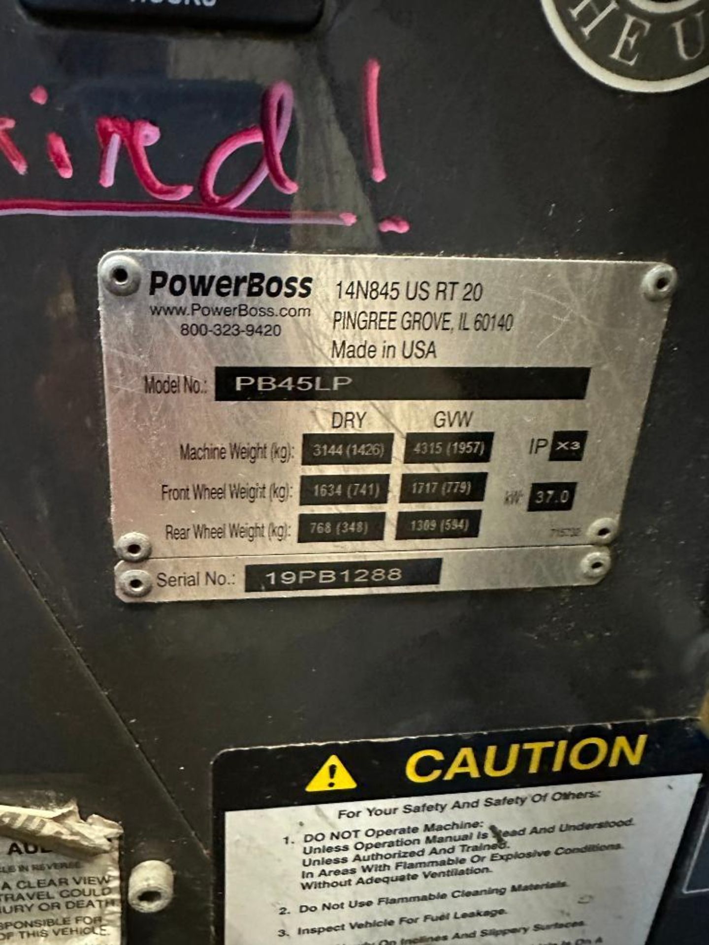 2019 PowerBoss Nautilus Sit-Down Floor Scrubber, Model PB45LP, S/N ...