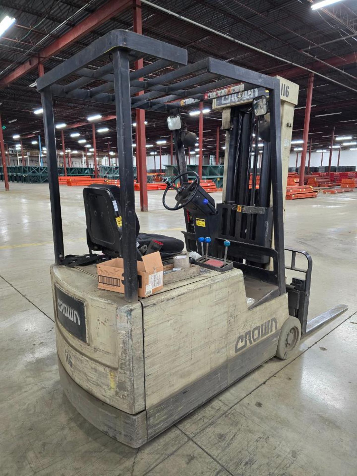 { Choice of lots: 308, 308A } Crown 3,200-Lb. 3-Wheel Electric Forklift ...