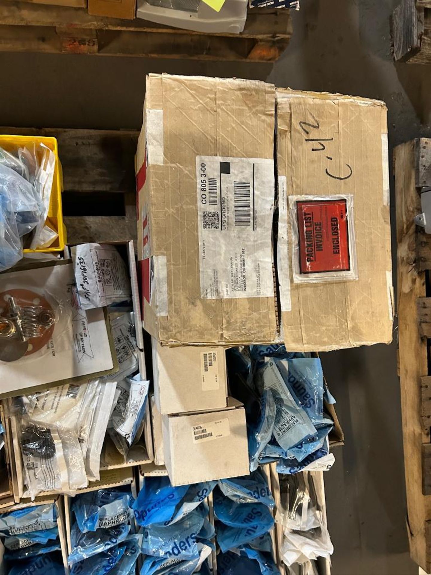 { Group of lots: 25, 26, 27 } Pallet of Misc. Fittings, Saunders ...