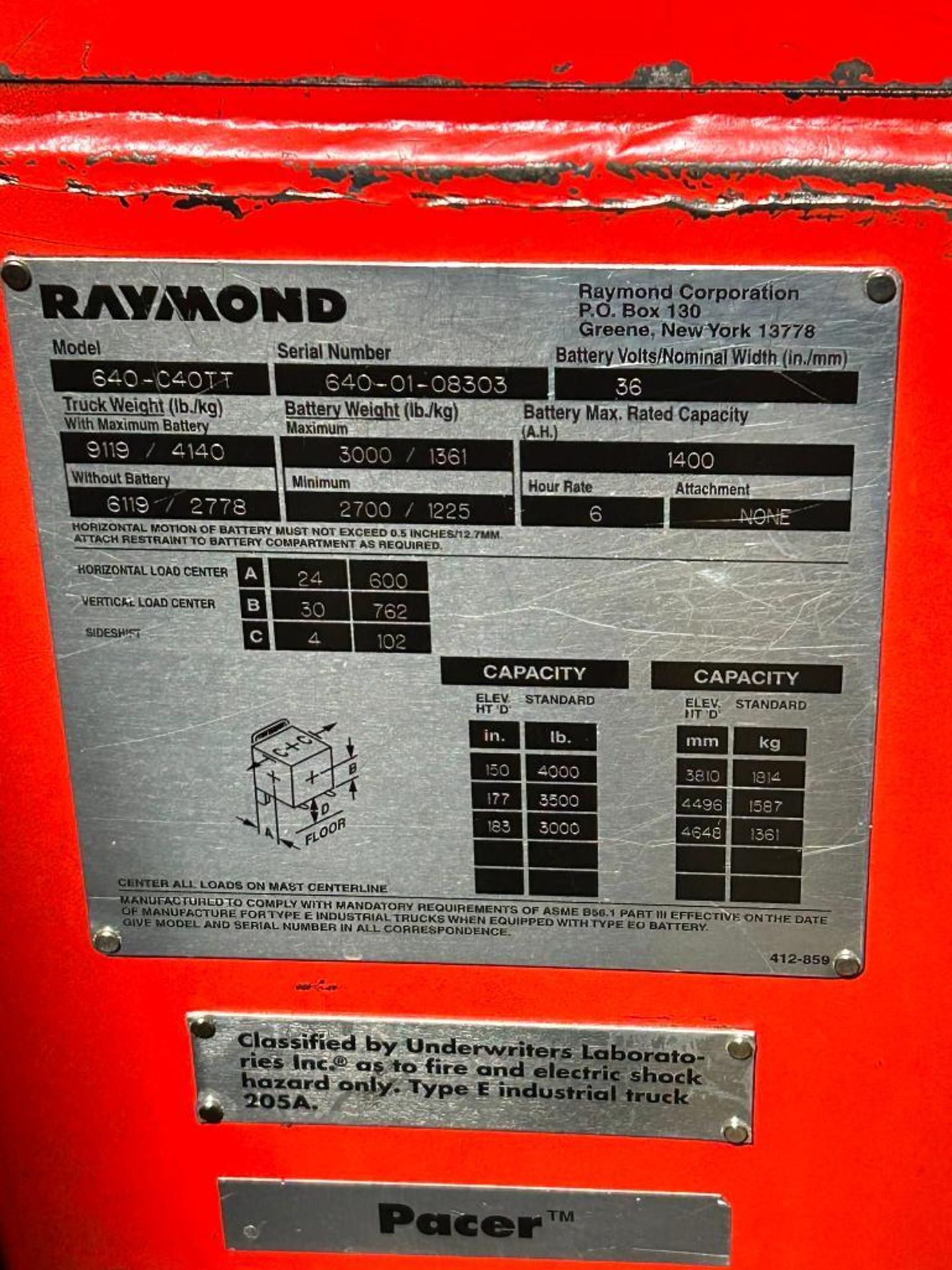 Raymond Electric Stand-Up Forklift Lift Truck, Model 640-C40TT, S/N 640 ...