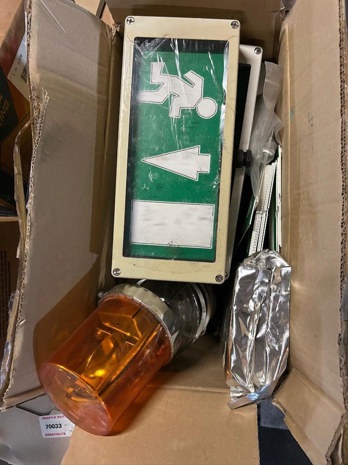 { Group of lots: 1, 2, 3 } Pallet of Assorted Exit Signs, Safety Strobe ...