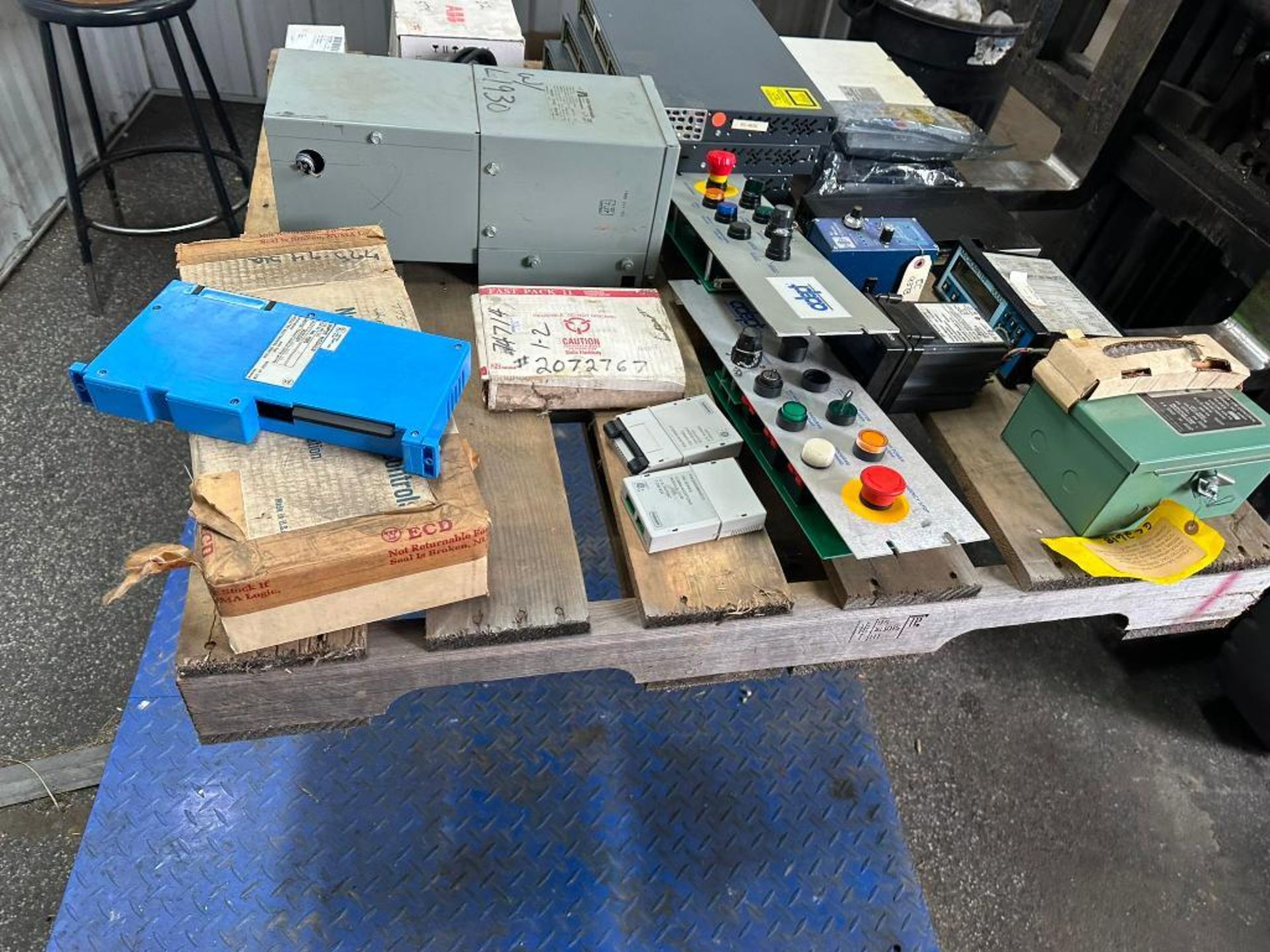 (F) Pallet of Electrical Meters, Network Switches, Transformer, Float ...