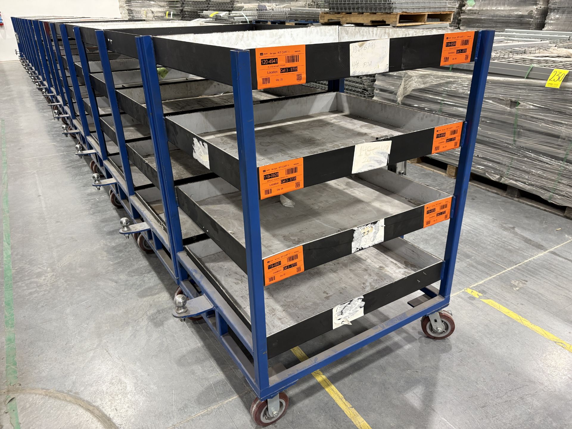 20 carts measuring 0.99 x 0.85 x 1.35 with a towing system, 6" wheels ...