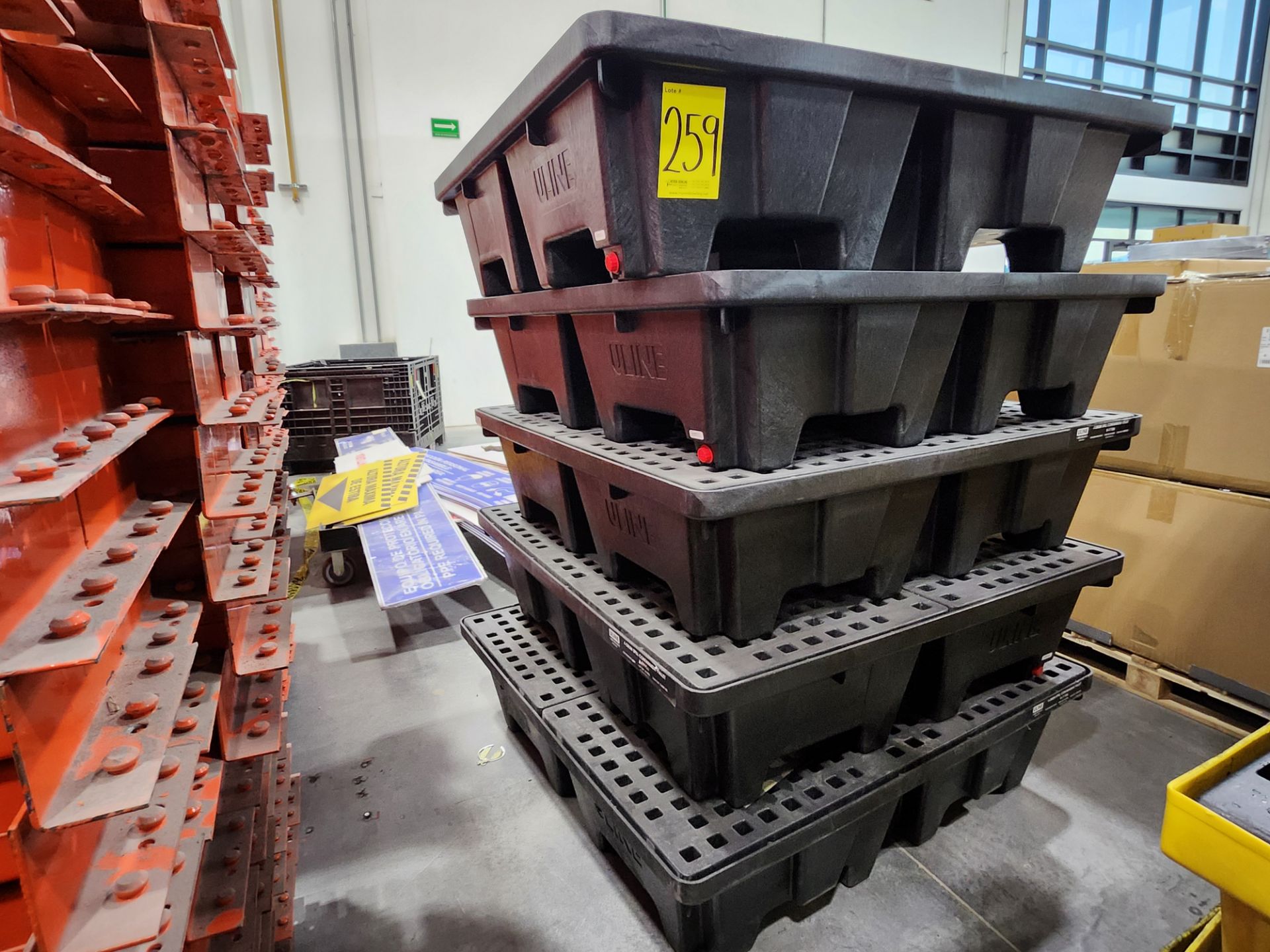 Lot of 16 ULINE spill containment pallets, with approximate dimensions ...