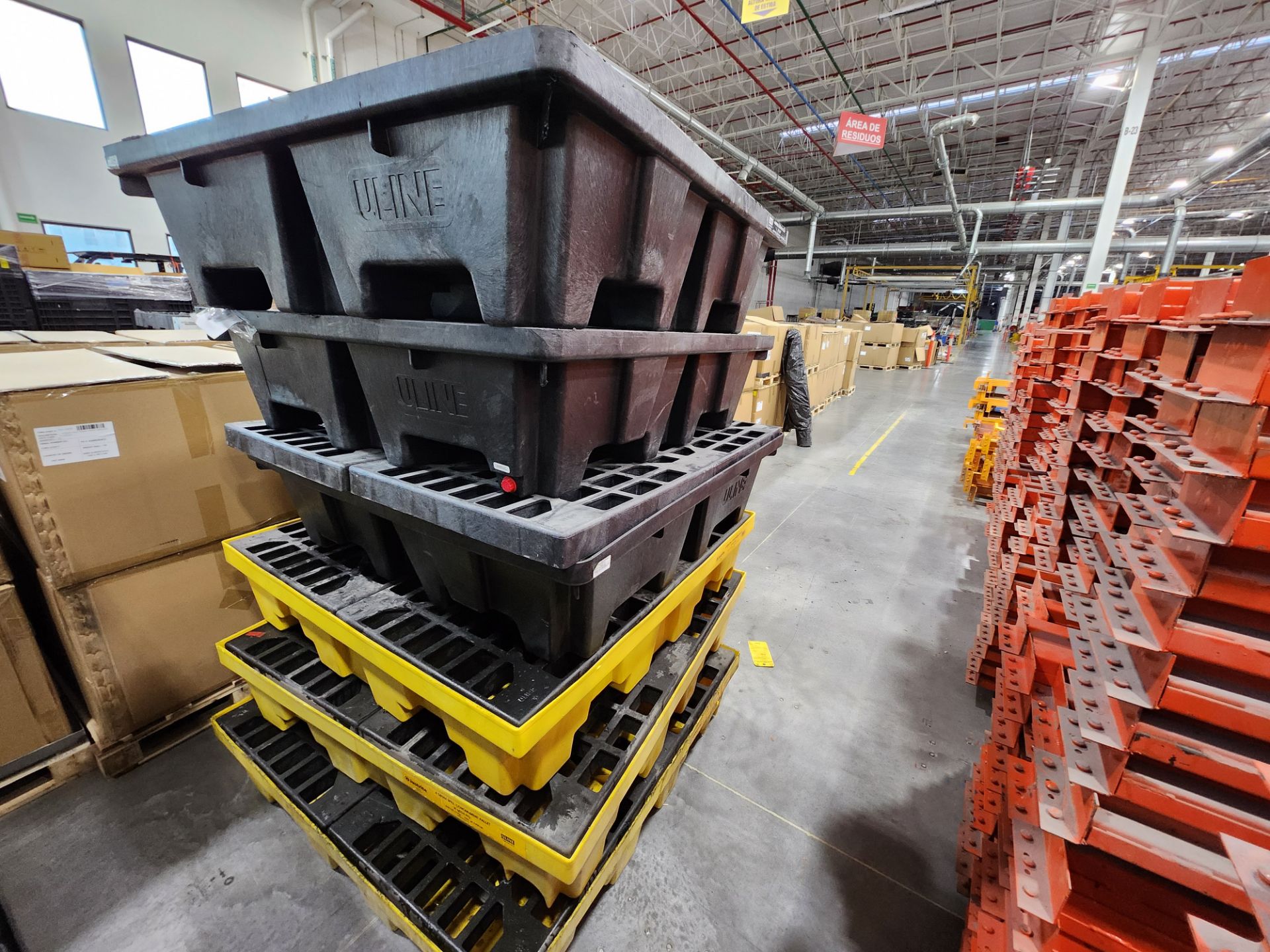 Lot of 16 ULINE spill containment pallets, with approximate dimensions ...