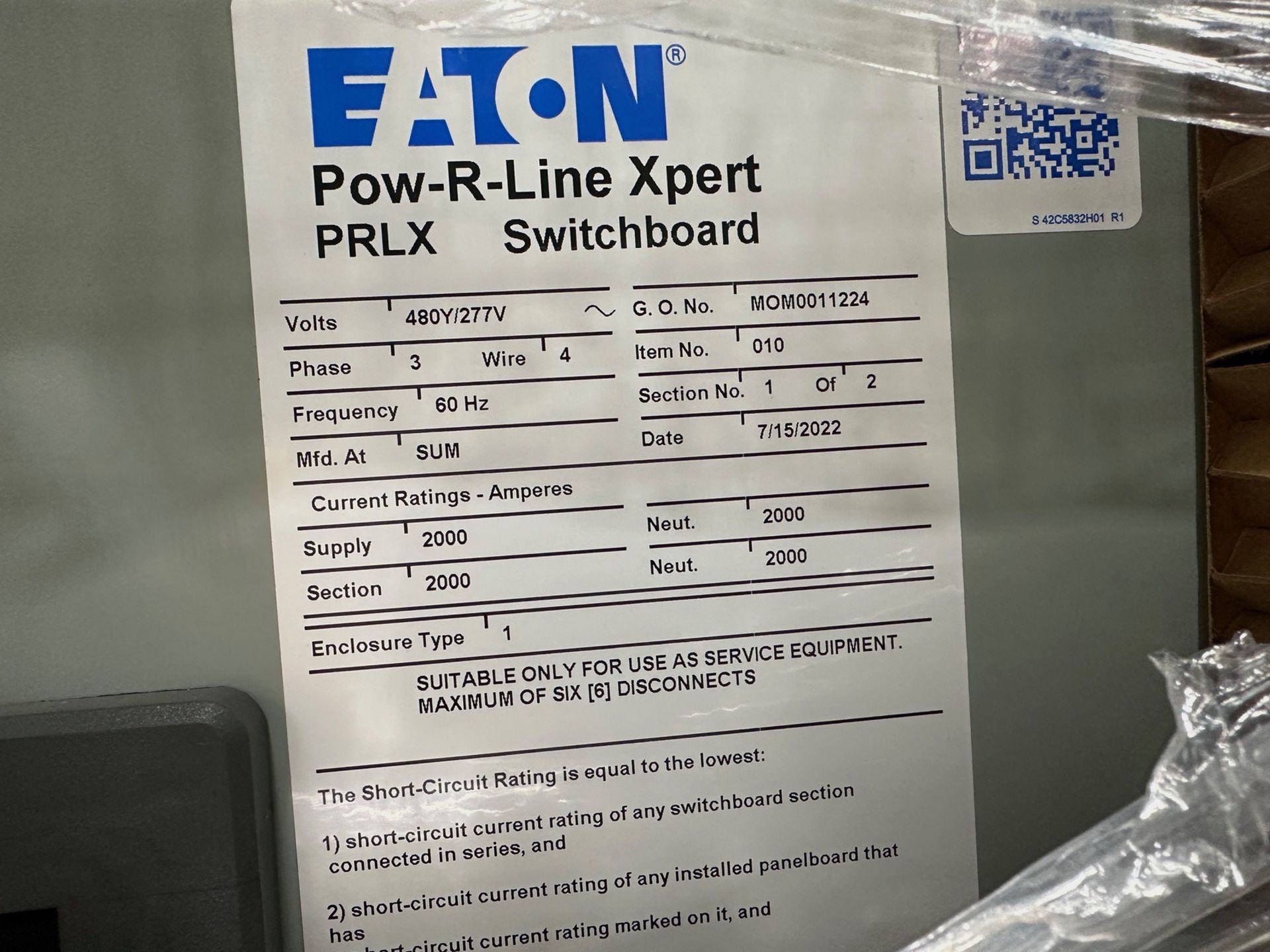 (New in Crates) 2-Piece Eaton Pow-R Line Xpert PRLX Switchboard (SWBD ...