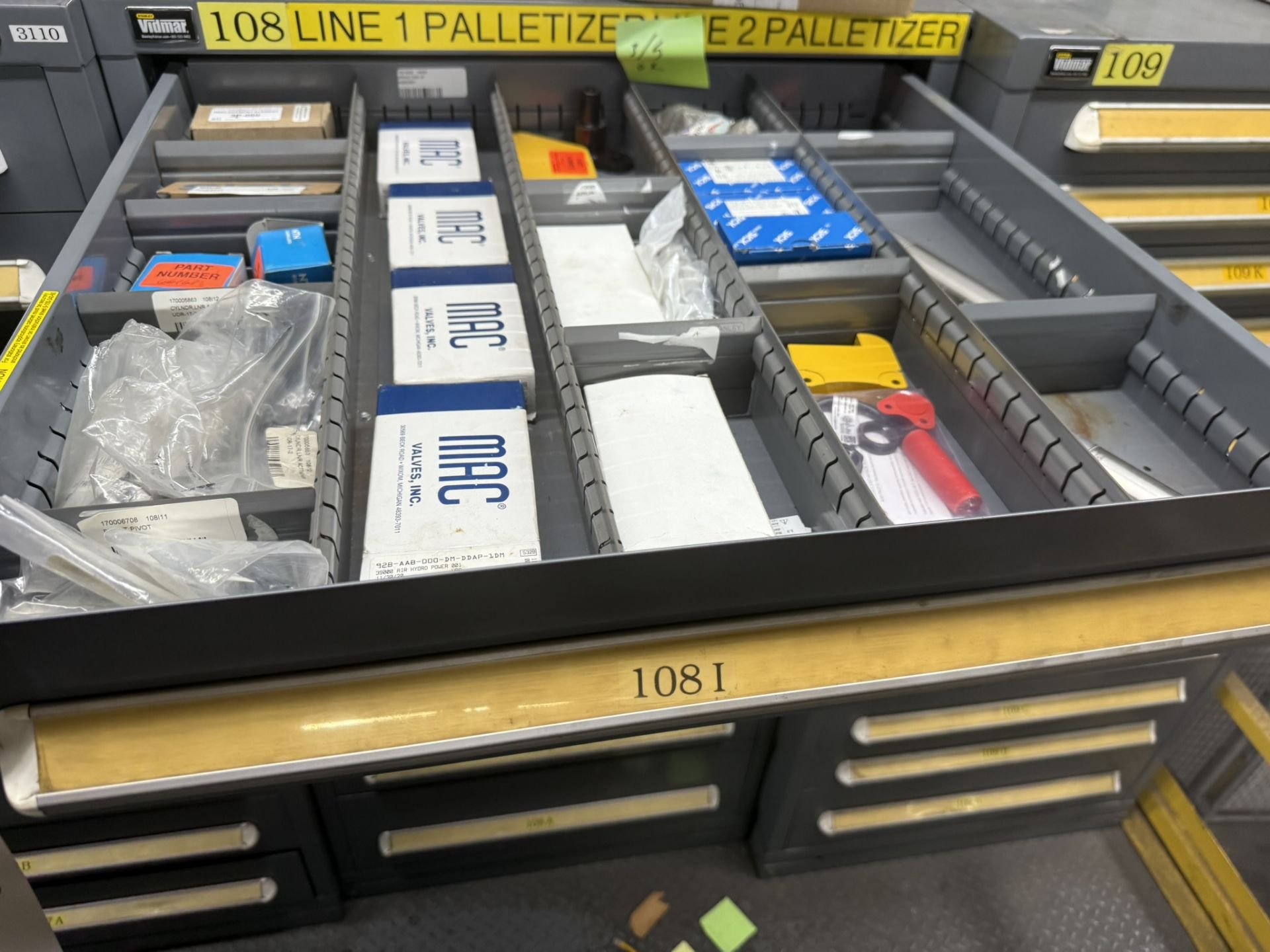 Vidmar 9 Drawer Cabinet with Content- Line 1 and 2 Palletizer Parts ...