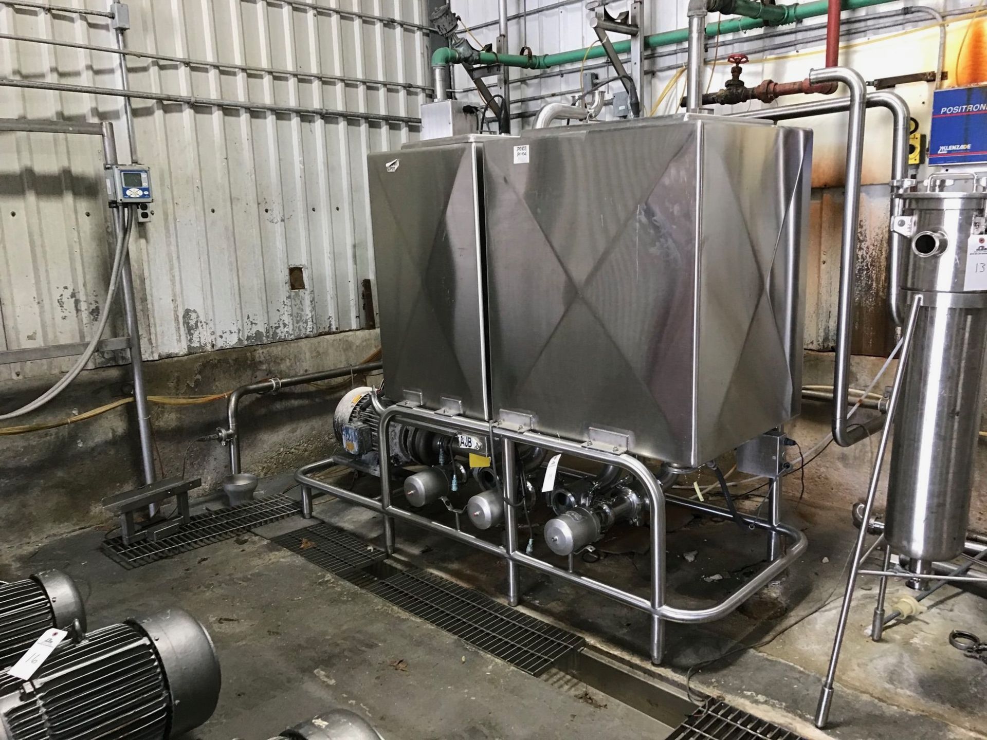 2 Tank CIP Skid- Approx 100 and 150 Gallon Tanks with 15 HP Pump, Air ...