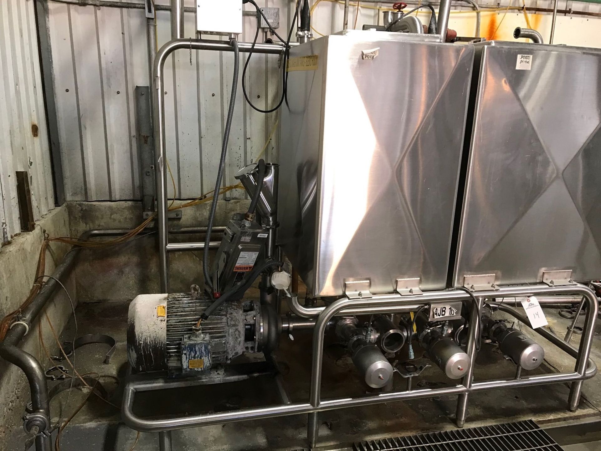 2 Tank CIP Skid- Approx 100 and 150 Gallon Tanks with 15 HP Pump, Air ...