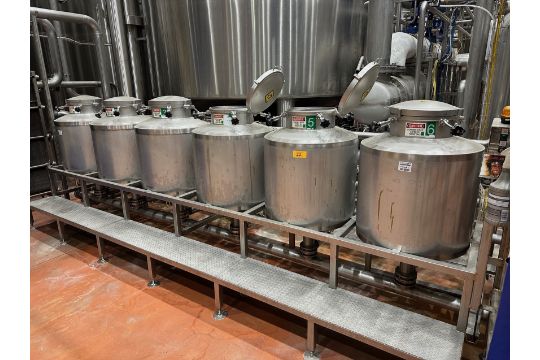 ROLEC Stainless Steel Hop Dosing System with (6) 3 BBL Tanks and Platform
