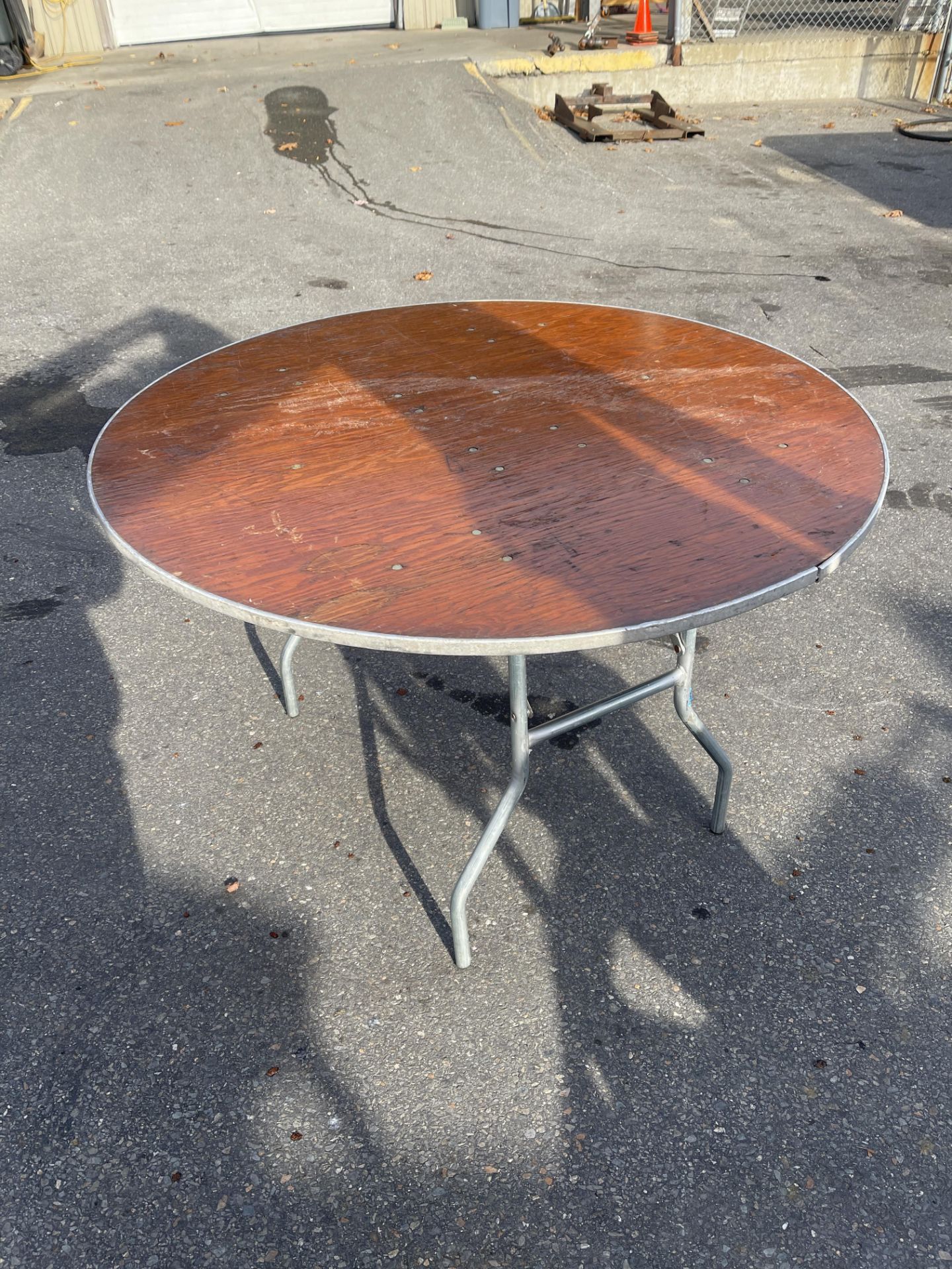 (11) 4' Round Wood Top Metal Base Function Tables (BEING SOLD BY THE PIECE)