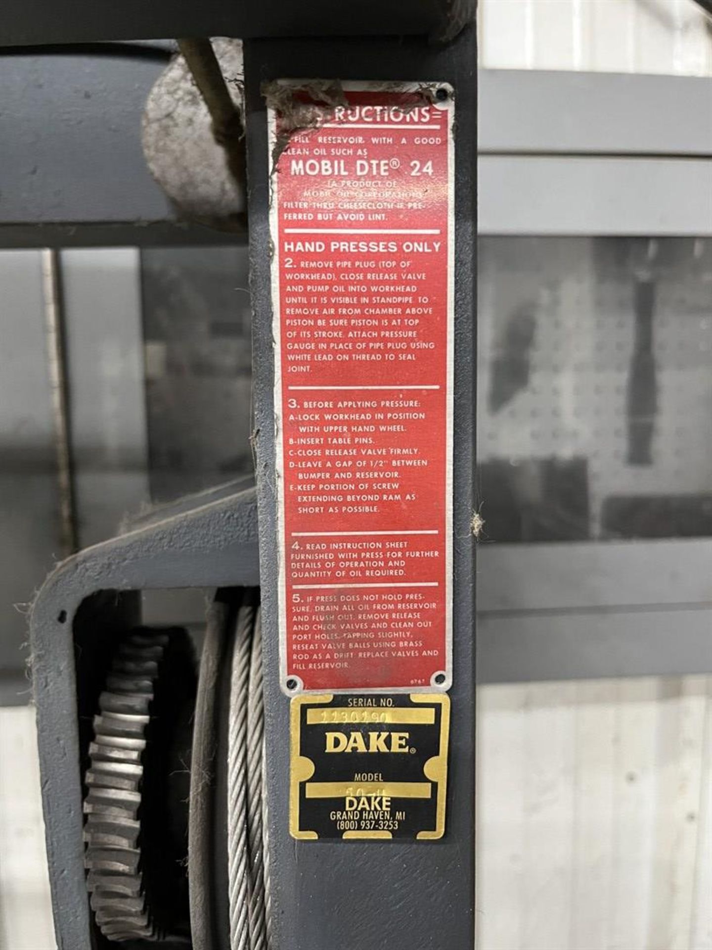 DAKE 50-Ton H-Frame Hydraulic Press, s/n 1130190