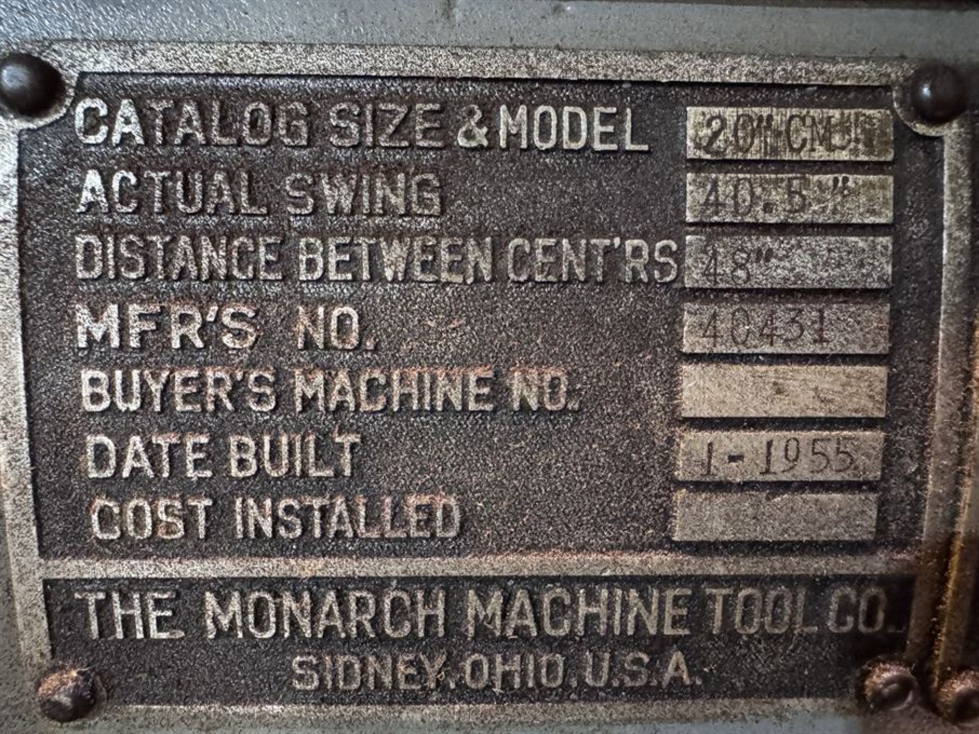 MONARCH 40.5” x 48” Lathe, s/n 40431, w/ 36” 4-Jaw Chuck, 2” Through ...