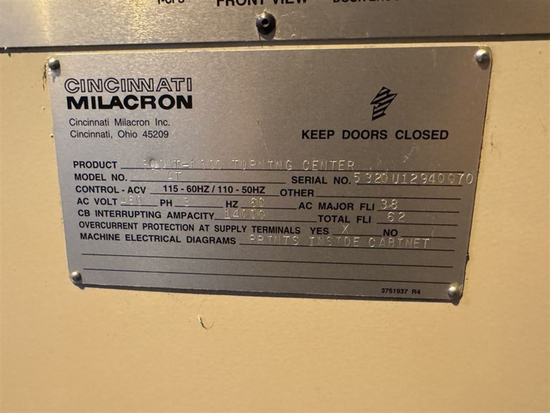 CINCINNATI CINTURN 300T-1000 Turning Center, s/n 5320412940070, w ...