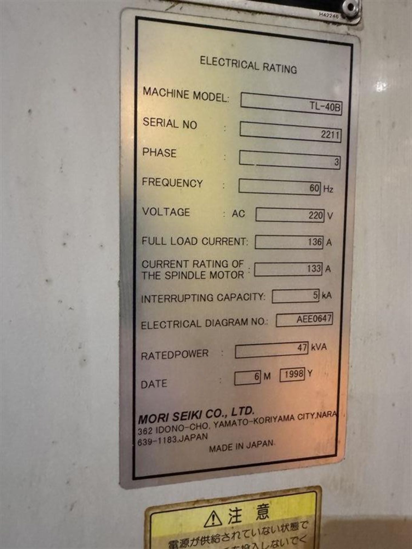 MORI SEIKI TL-40B Turning Center, s/n 2211, w/ MSC-518 Control, 24.4 ...