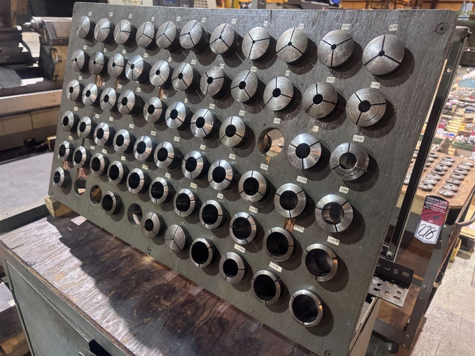 Shop Cabinet w/ Assorted Hardinge 215 Collets