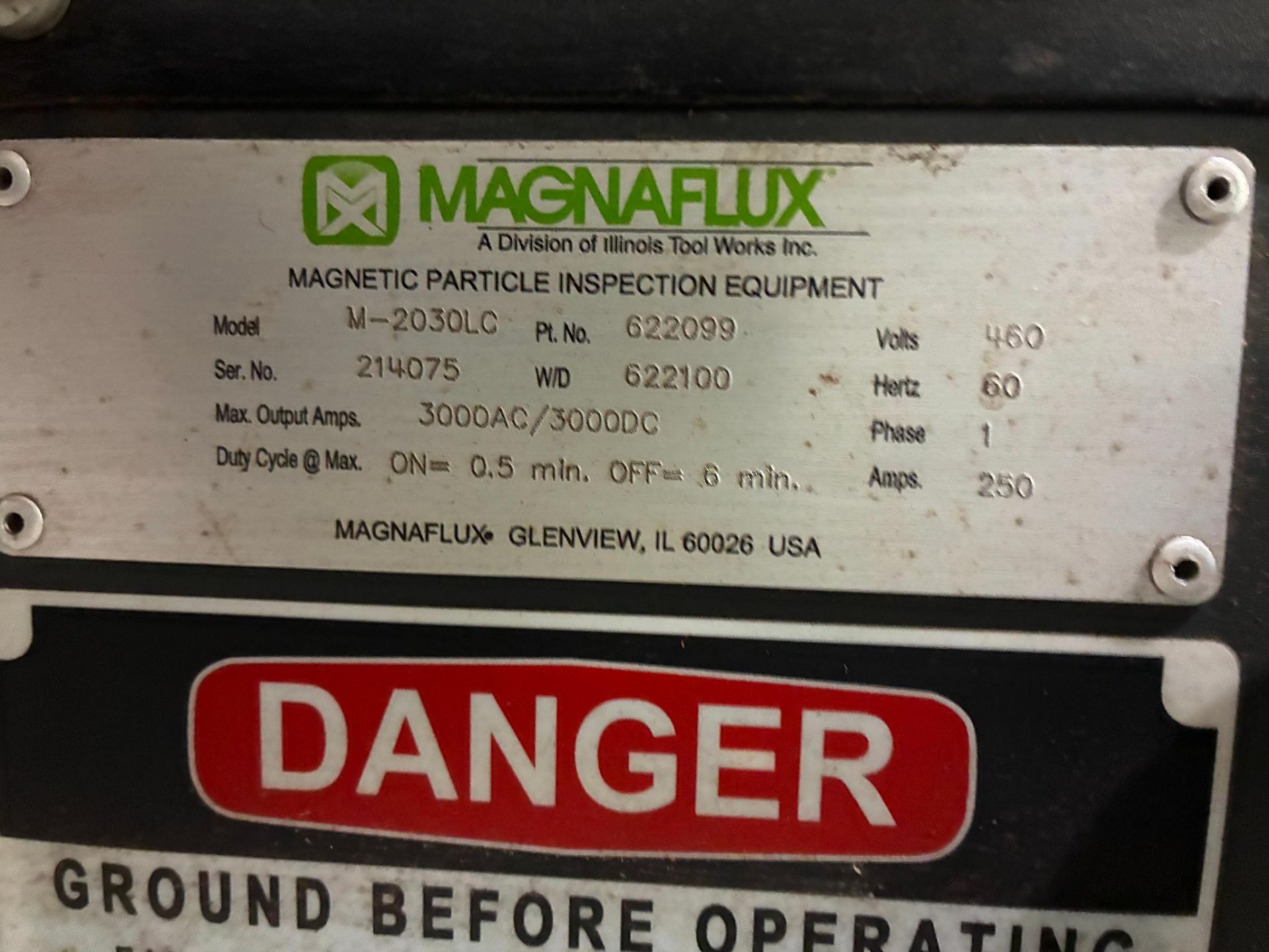 PARTICAL INSPECTION MACHINE, MAGNAFLUX MDL. M-2030LC, S/N 214075
