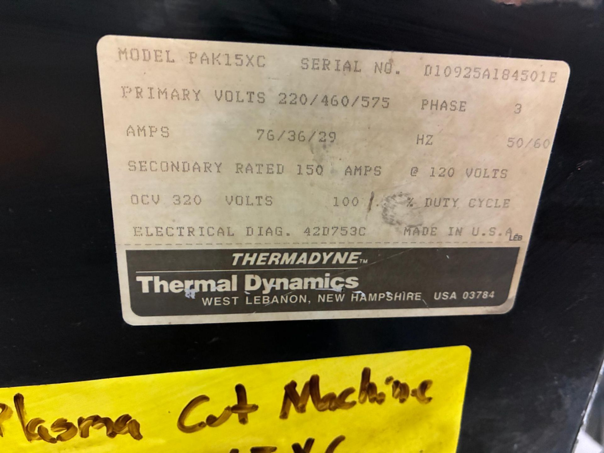 PLASMA SYSTEM, THERMAL DYNAMICS MERLIN MDL. PAK 15XC, S/N D10295A184501E
