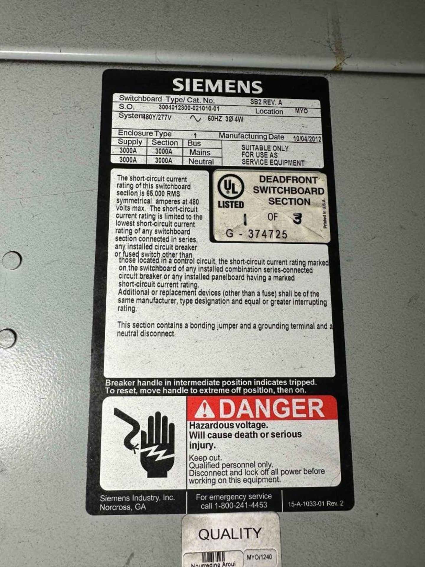 LOT: 2012 Siemens Switchboards and Soft Starts, Includes (5 ...