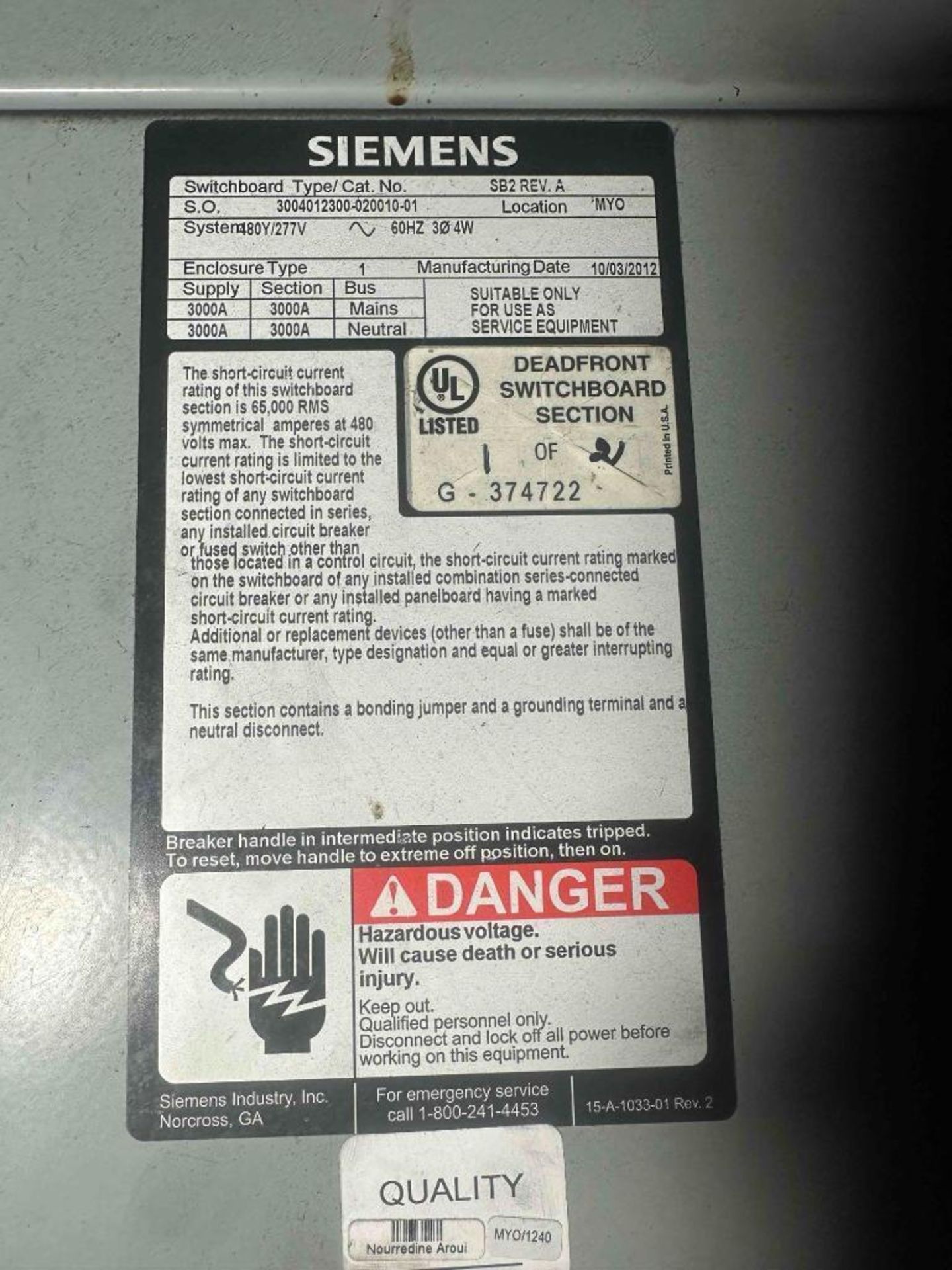 LOT: 2012 Siemens Switchboards and Soft Starts, Includes (5 ...