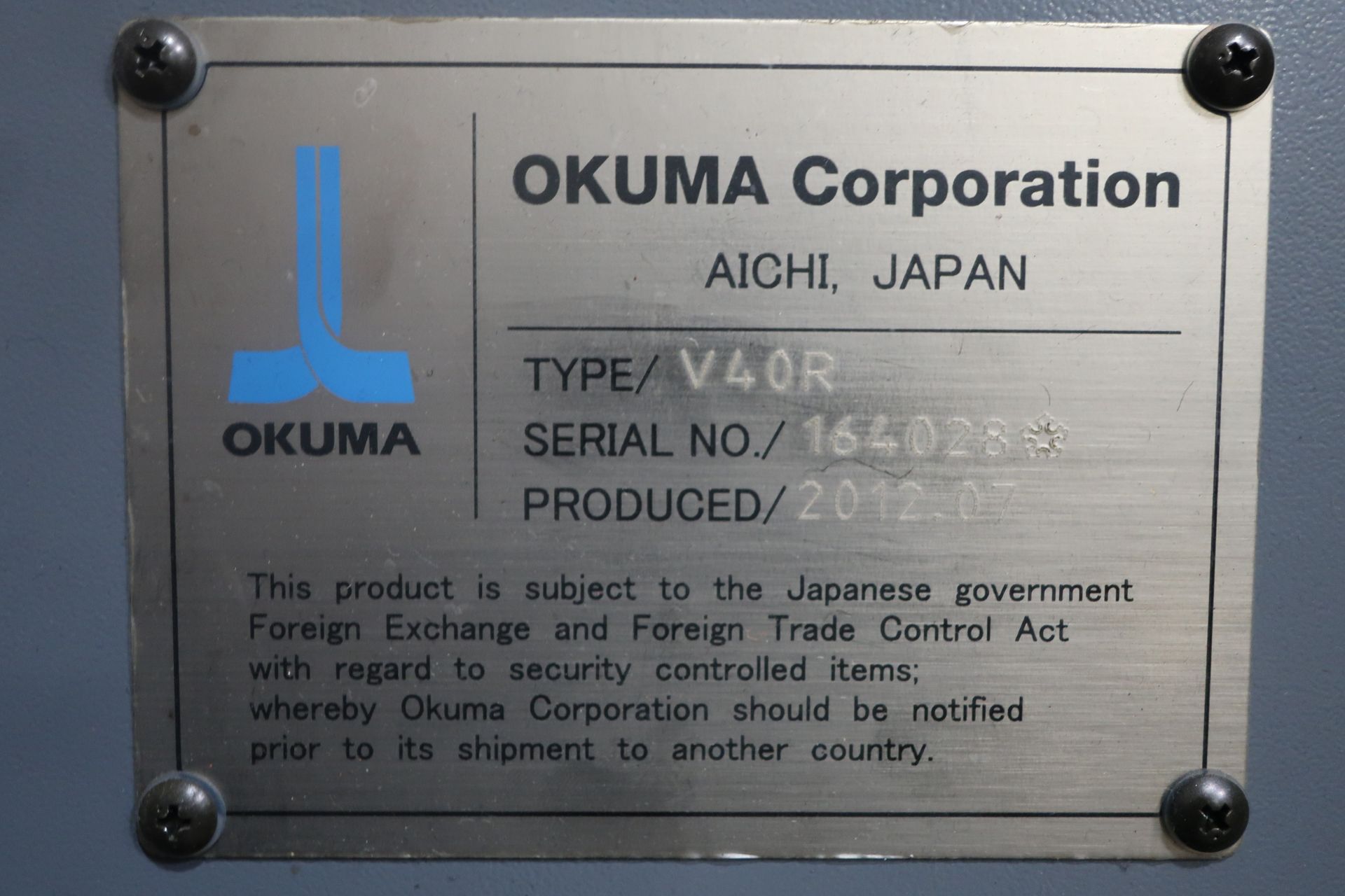 Okuma V40R CNC 3-Axis Vertical Lathe, S/N 164028, New 2012 ...
